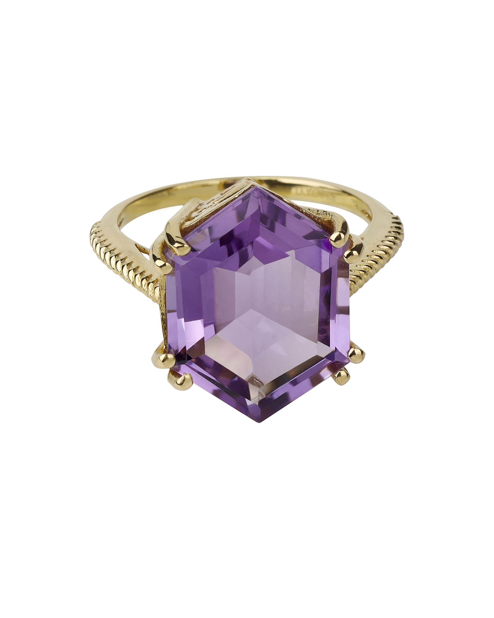 YoTreasure Natural Amethyst Gold Plated over 925 Sterling Silver Statement Double Prong Ring For Women