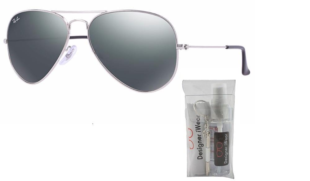 Ray-Ban RB3025 AVIATOR LARGE METAL 003/40 62M Silver/Gray Mirror Aviator Sunglasses For Men For Women + BUNDLE with Designer iWear Eyewear Kit