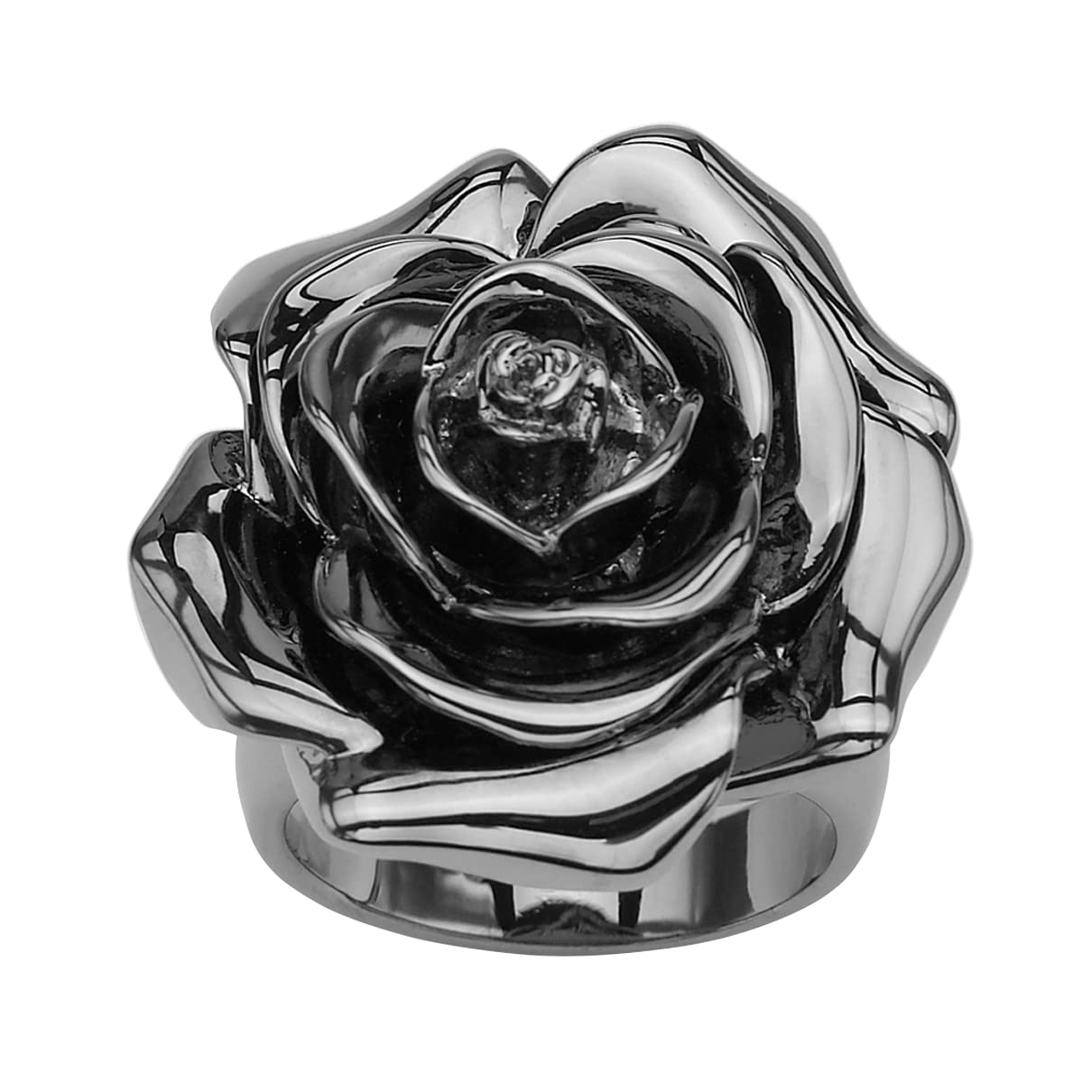 Palm Beach Jewelry Black Ruthenium Plated Rose Shaped Flower Ring Sizes 5-10 Size 10