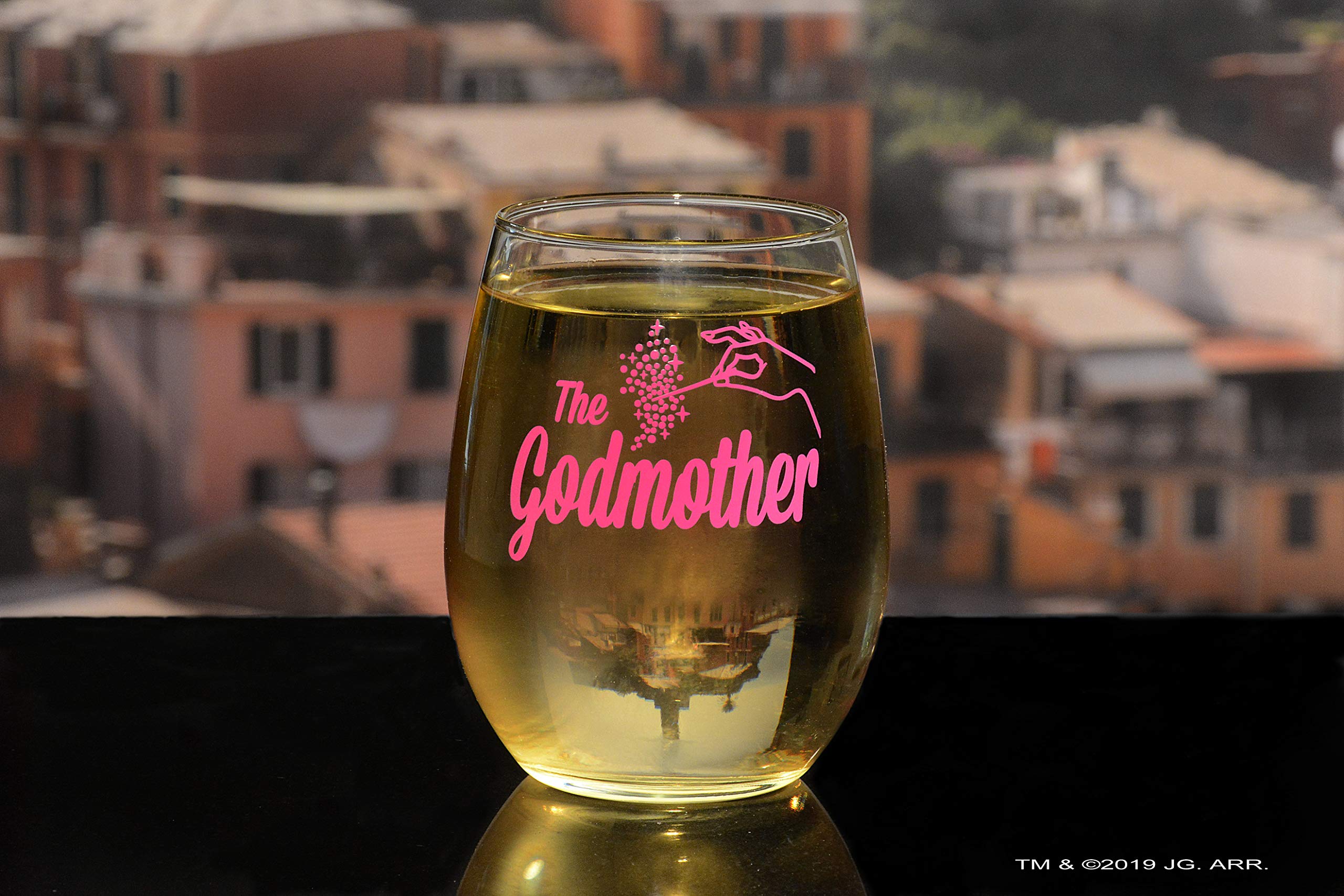 The Godmother Printed Stemless Wine Glass - Premium Quality, Handcrafted Glassware, 15 oz., Collectible Gift Item for Godparents, Birthdays, & Special Occasions