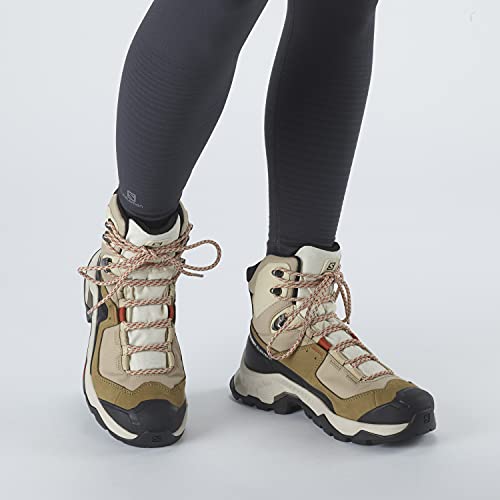 Salomon Quest Element Gore-TEX Hiking Boots for Women, Safari/Vanilla Ice/Mecca Orange, 9