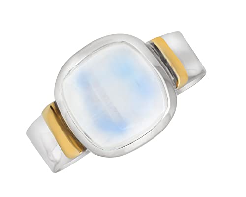 YoTreasure Rainbow Moonstone Solitaire Ring 925 Sterling Silver With Brass Accents (6)