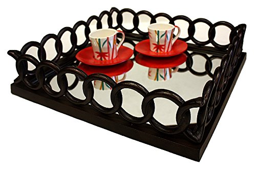 ZUCCOR TMML20 20"X20" French Square Ottoman Serving Tray with Mirror, Made with Cast Aluminum in Oil Rubbed Bronze Finish, 20 x 20 x 5
