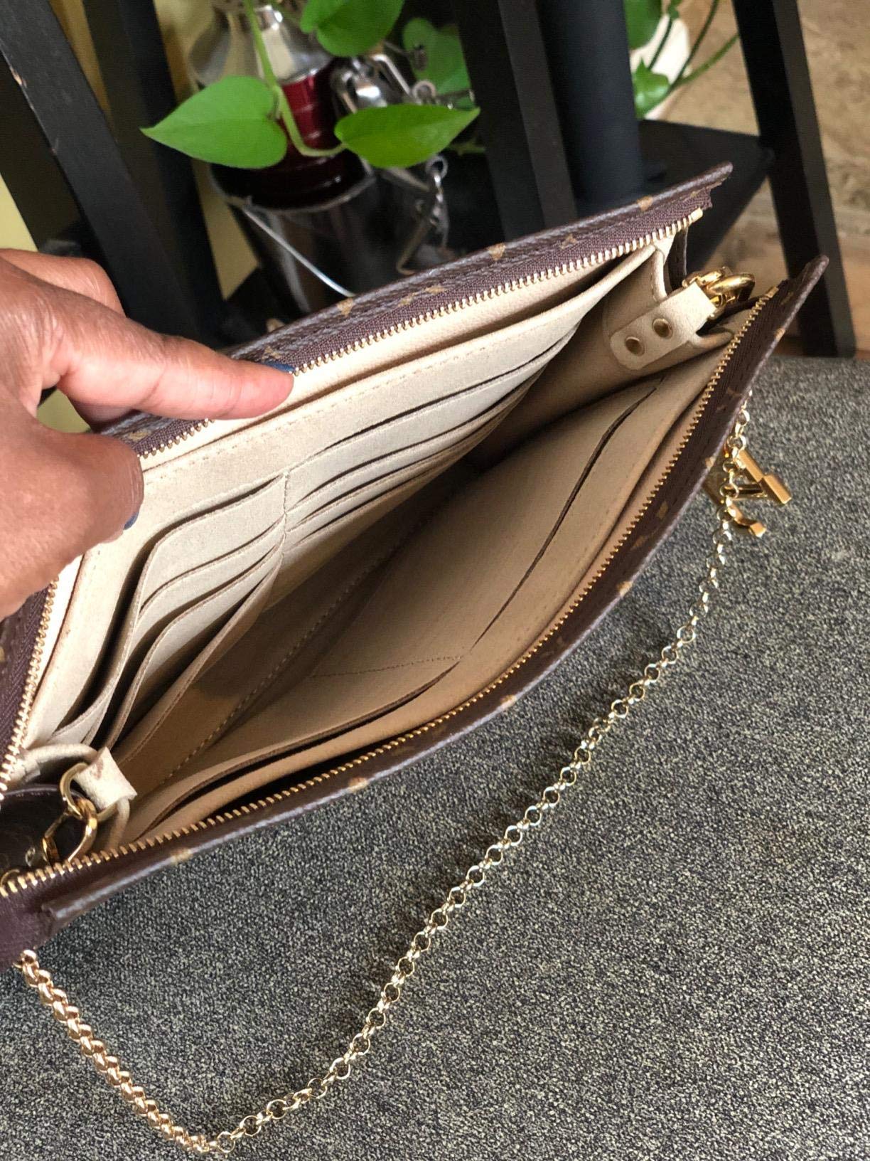 TOURDREAM Purse Organizer Insert Fit Toiletry Pouch 26 19 Handbag Shaper Premium Microfiber with Gold Buckles (Toiletry Pouch 26, Khaki)
