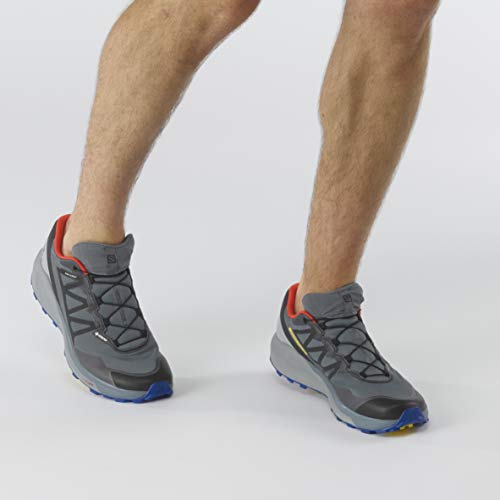 Salomon Sense Ride 4 Gore-TEX Invisible FIT Trail Running Shoes for Men, Stormy Weather/Quarry/Cherry Tomato, 8.5