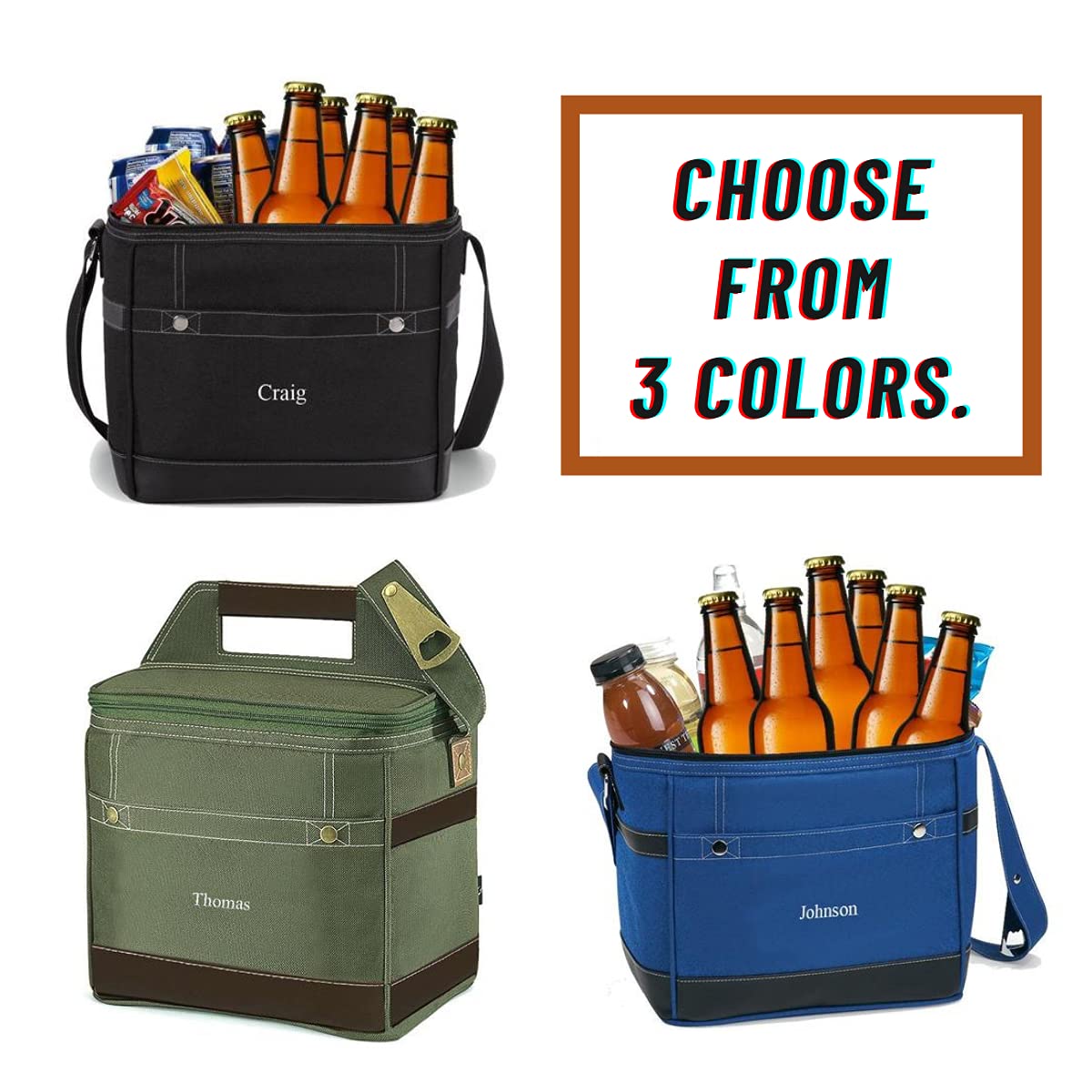 Personalized Cooler Bag for Groomsmen - Narrow Beer Travel Cooler, 18 can / 12 bottle Capacity (Black) - Nice Christmas or Birthday Gift for Men