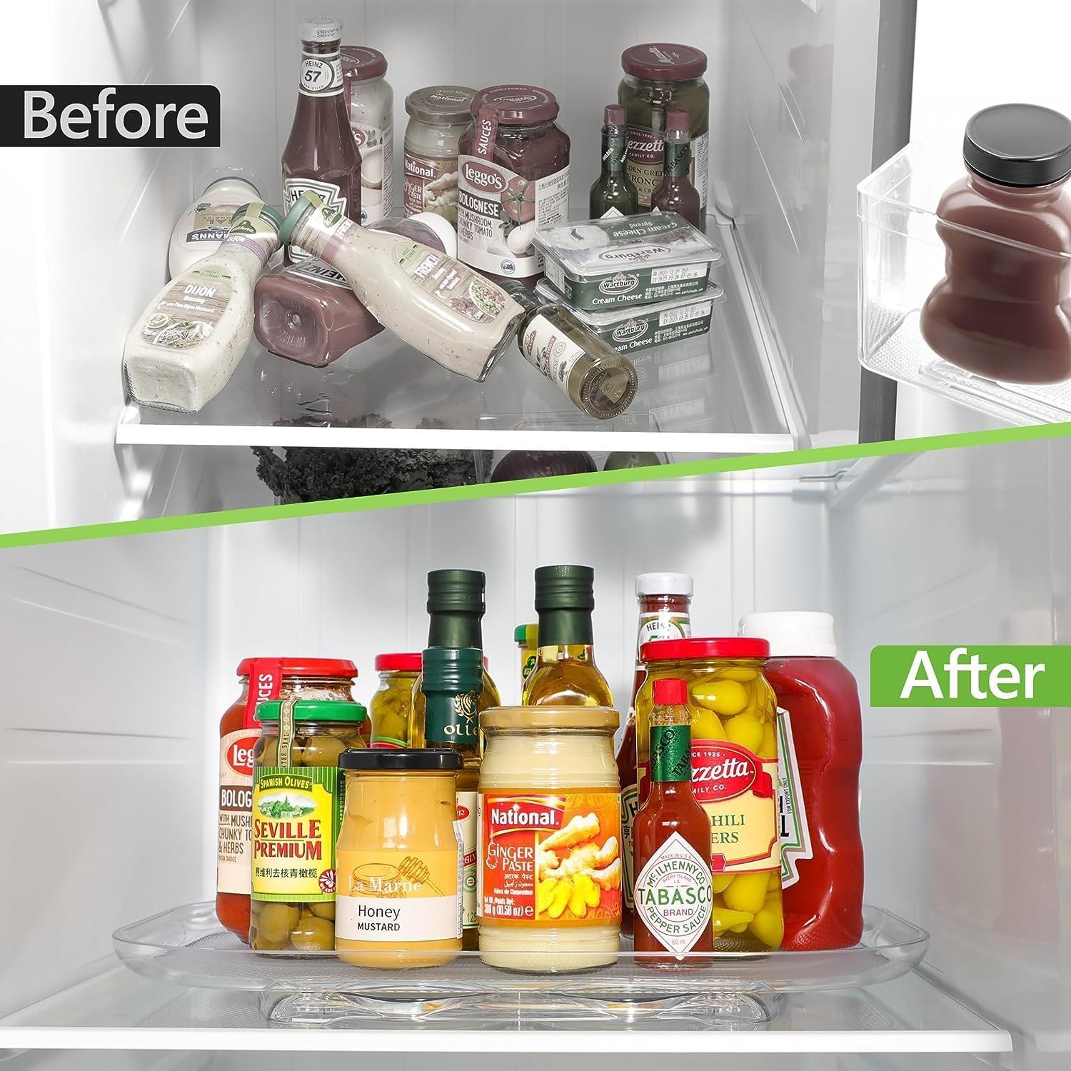 Square Lazy Susan Turntable Space Organizer Tray, 15.7" Clear Rectangular Rotating Tray, Lazy Susan Organizer for Refrigerator Cabinet, Table, Pantry, Kitchen, Countertop (15.7 X 11.7 Inches)