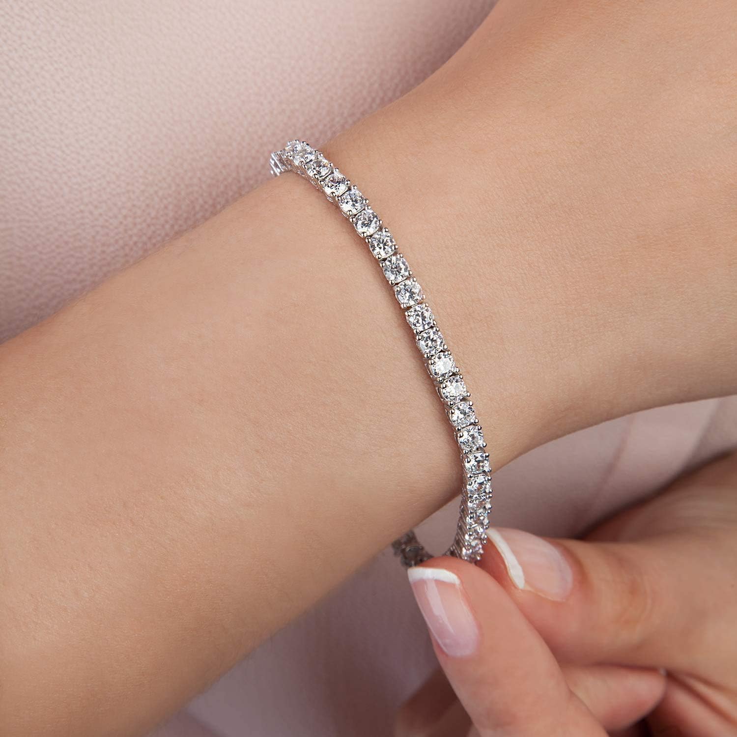 VINSON 5.5Cttw Round Cut Moissanite Diamond with 14K Plated Silver Tennis Bracelets for Women (14K Yellow Gold Plated, 8)