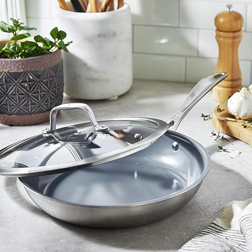 ZWILLING Spirit Ceramic Nonstick Fry Pan with Lid, 9.5-inch, Stainless Steel