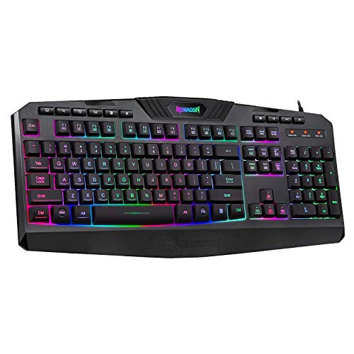 Redragon K503 PC Gaming Keyboard, RGB LED Backlit, Wired, Multimedia Keys, Silent USB Keyboard with Wrist Rest for Windows PC Games (Black)