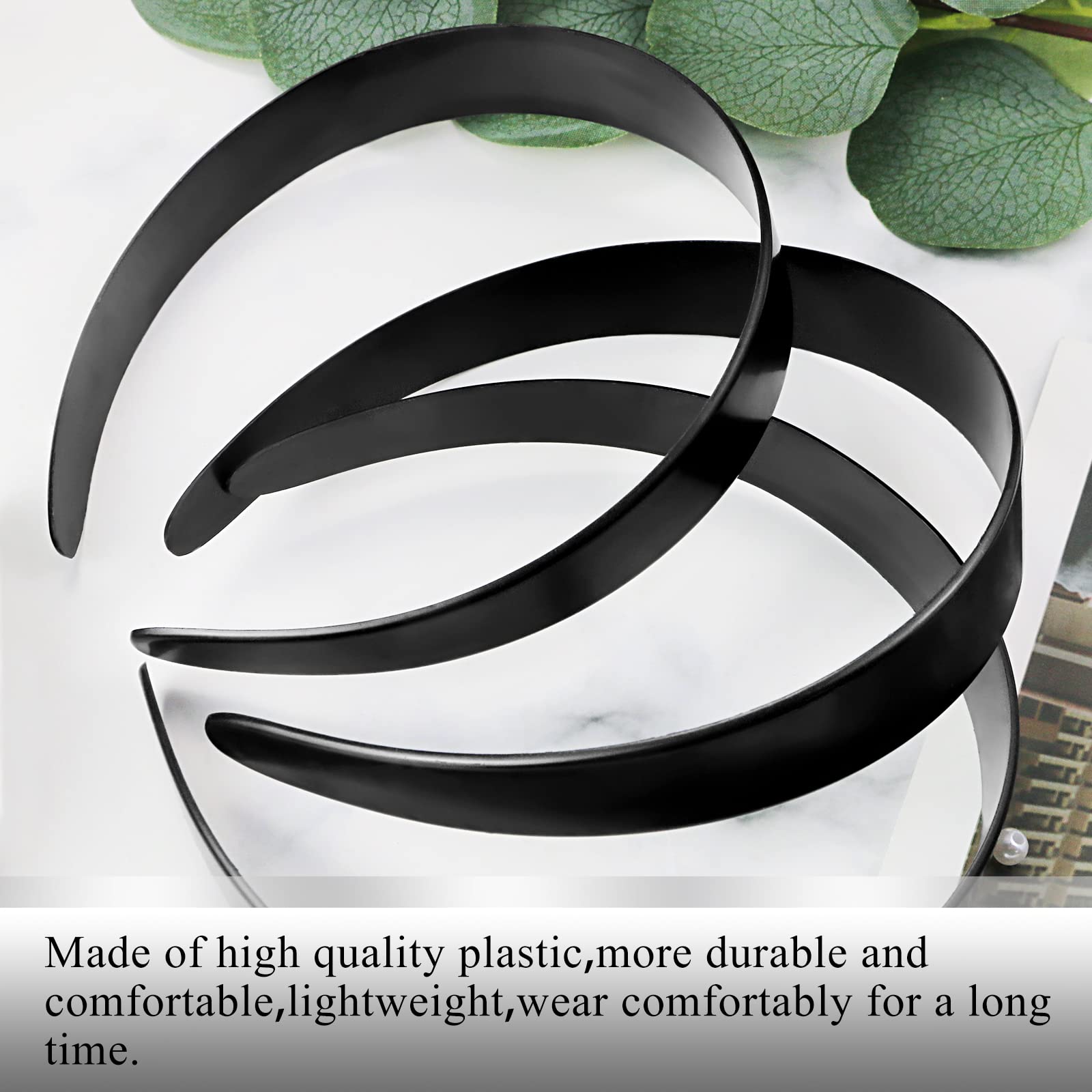 VOKOY 12 Pcs Black Plastic Headbands, 1" Wide No Teeth Plain Headbands DIY Hair Bands Headbands for Girls Women