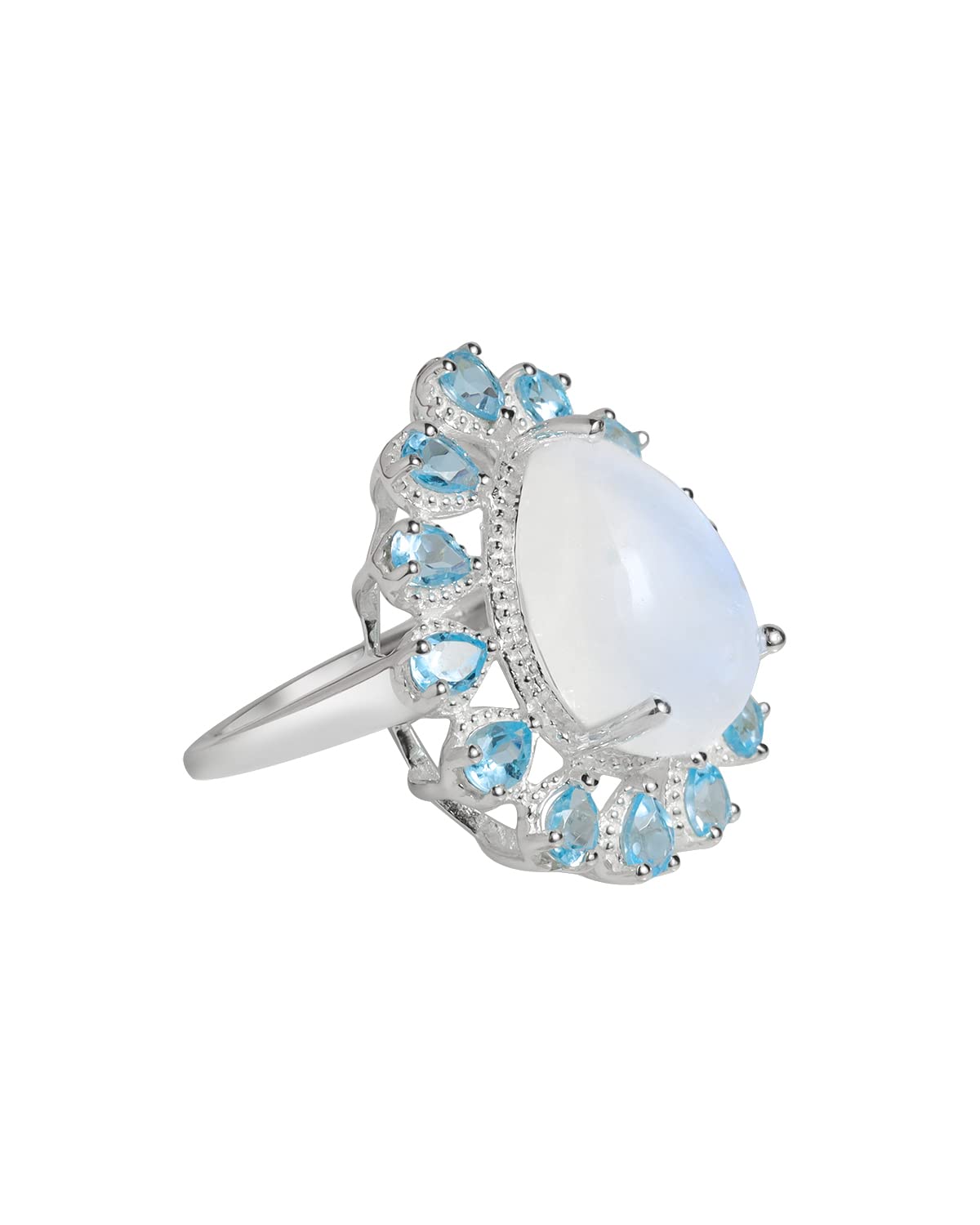 YoTreasure Pear Shaped Larimar London Blue Topaz Solid 925 Sterling Silver Gemstone Engagement Rings for Women