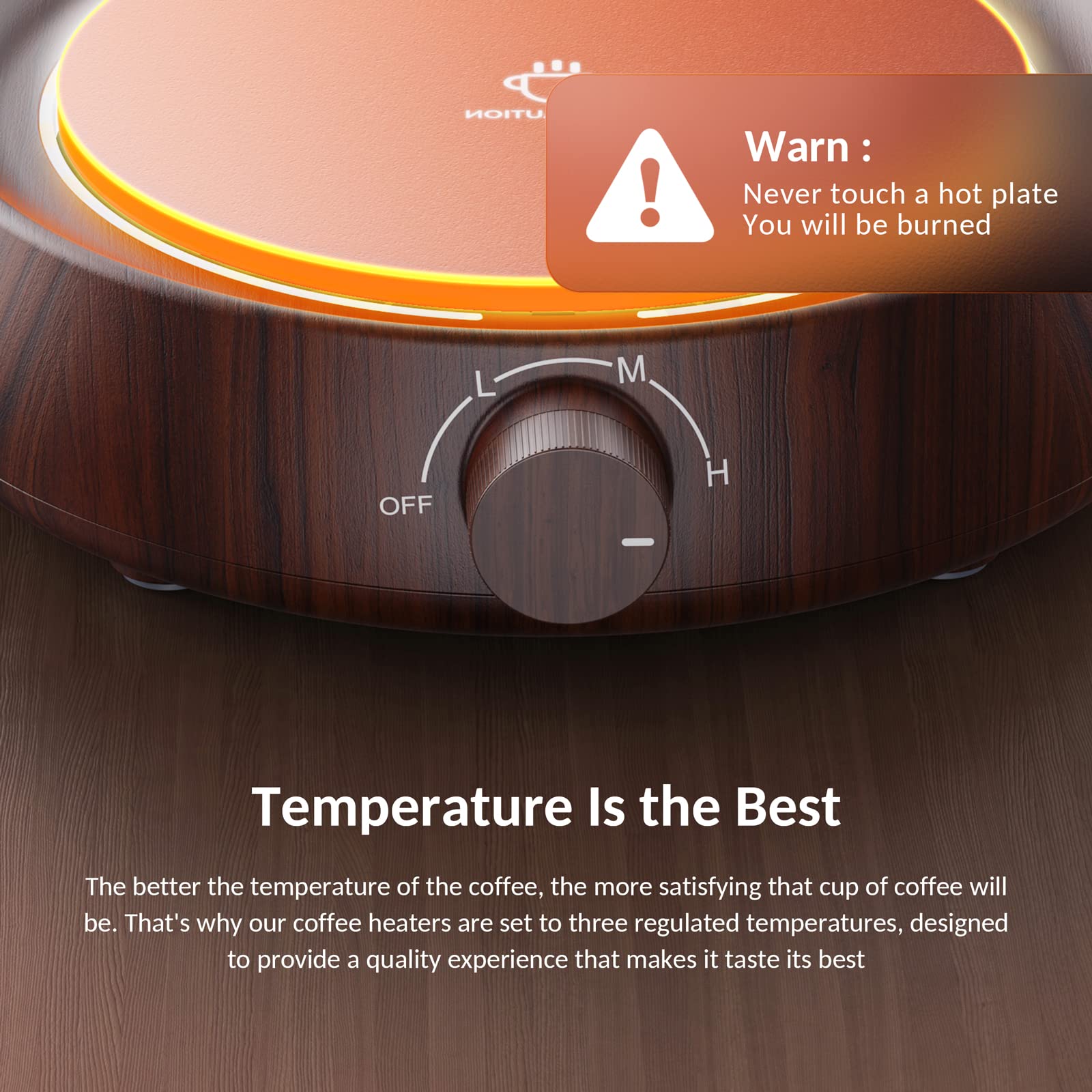 SWEETFULL Mug Warmer for Coffee and Tea Coffee Mug Warmer W/Mug and Lid Coffee Warmer As Coffee Gifts for Desk Office Coffee Lovers. (20W Cup Warmer Candle Warmer Auto Shut Off) (Wood Grain)
