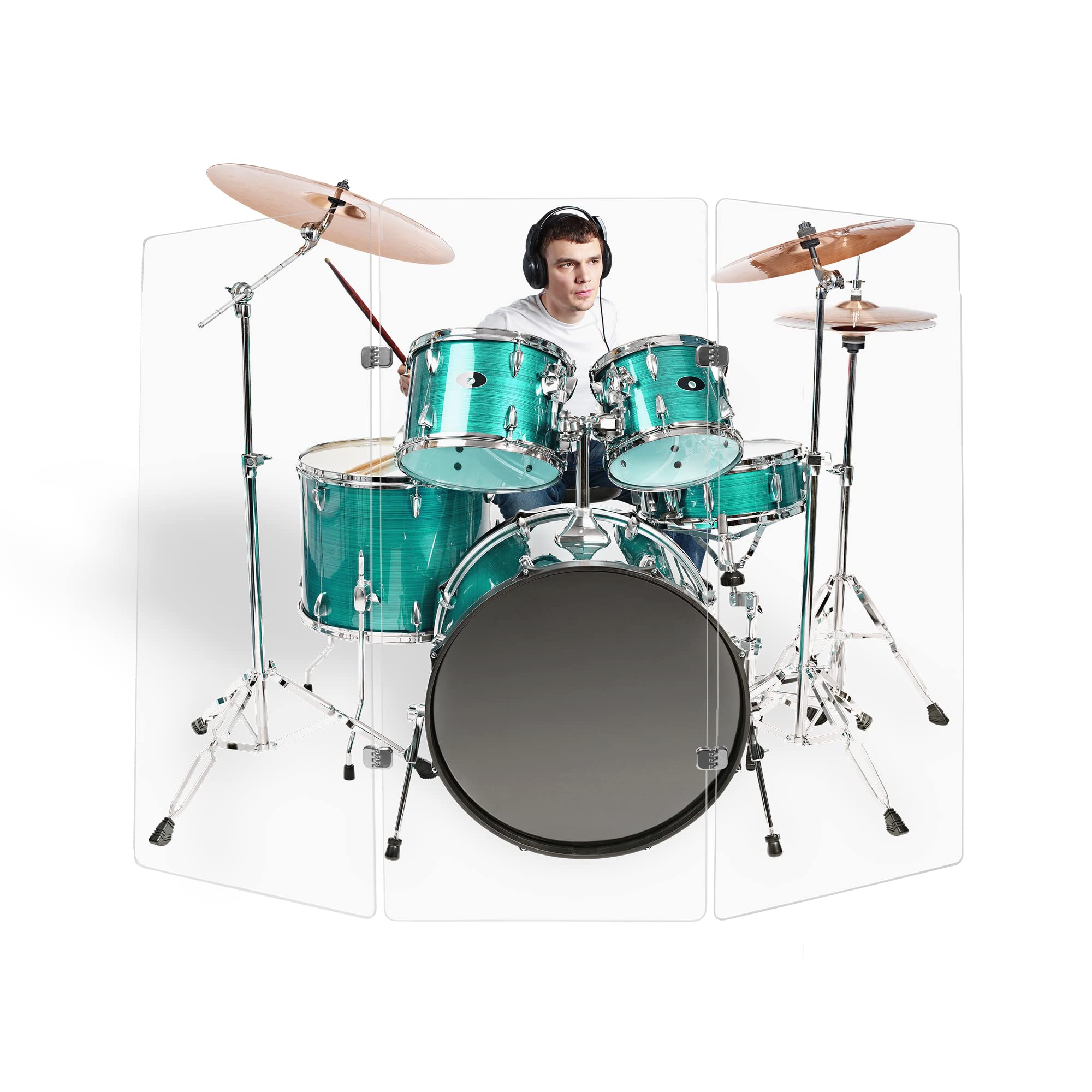 PENNZONI Drum Shield 4ft w/Chrome Hinges, Comes w/ 3 Drum Panels, & 4 Chrome Hinges, Premium Clear Acrylic Panels, Drum Screen