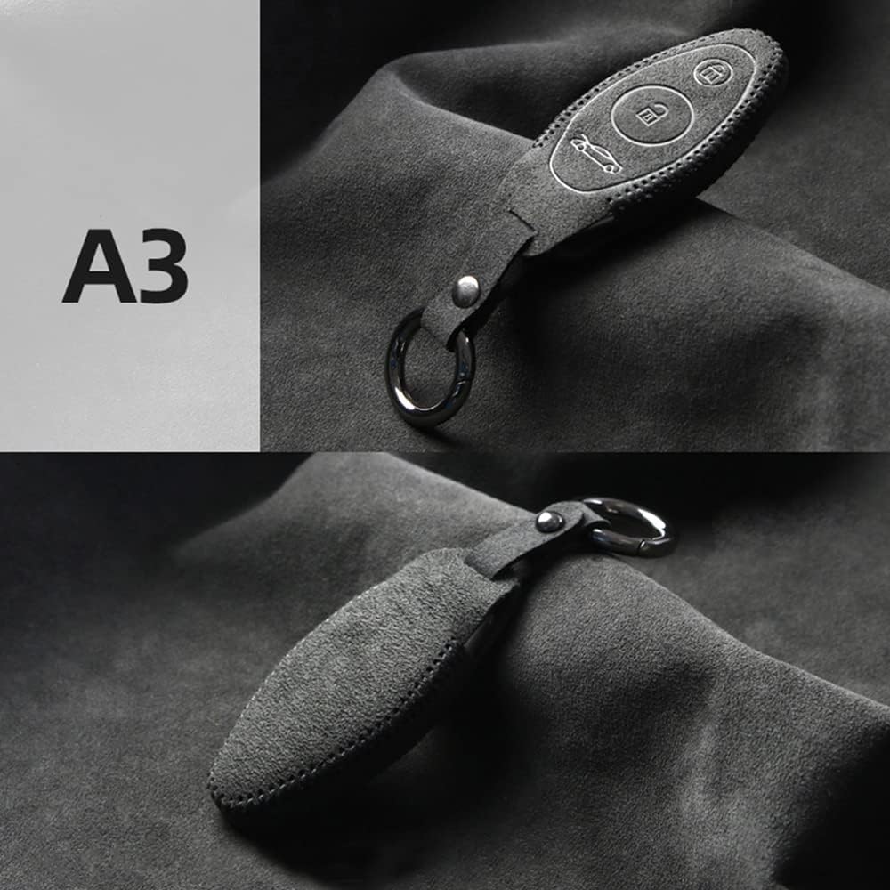 Noreyvis Alcantara Leather Key Fob Cover Protective Shell Case with Keychain Compatible for McLaren 720S 570S 570GT 600LT(Black)