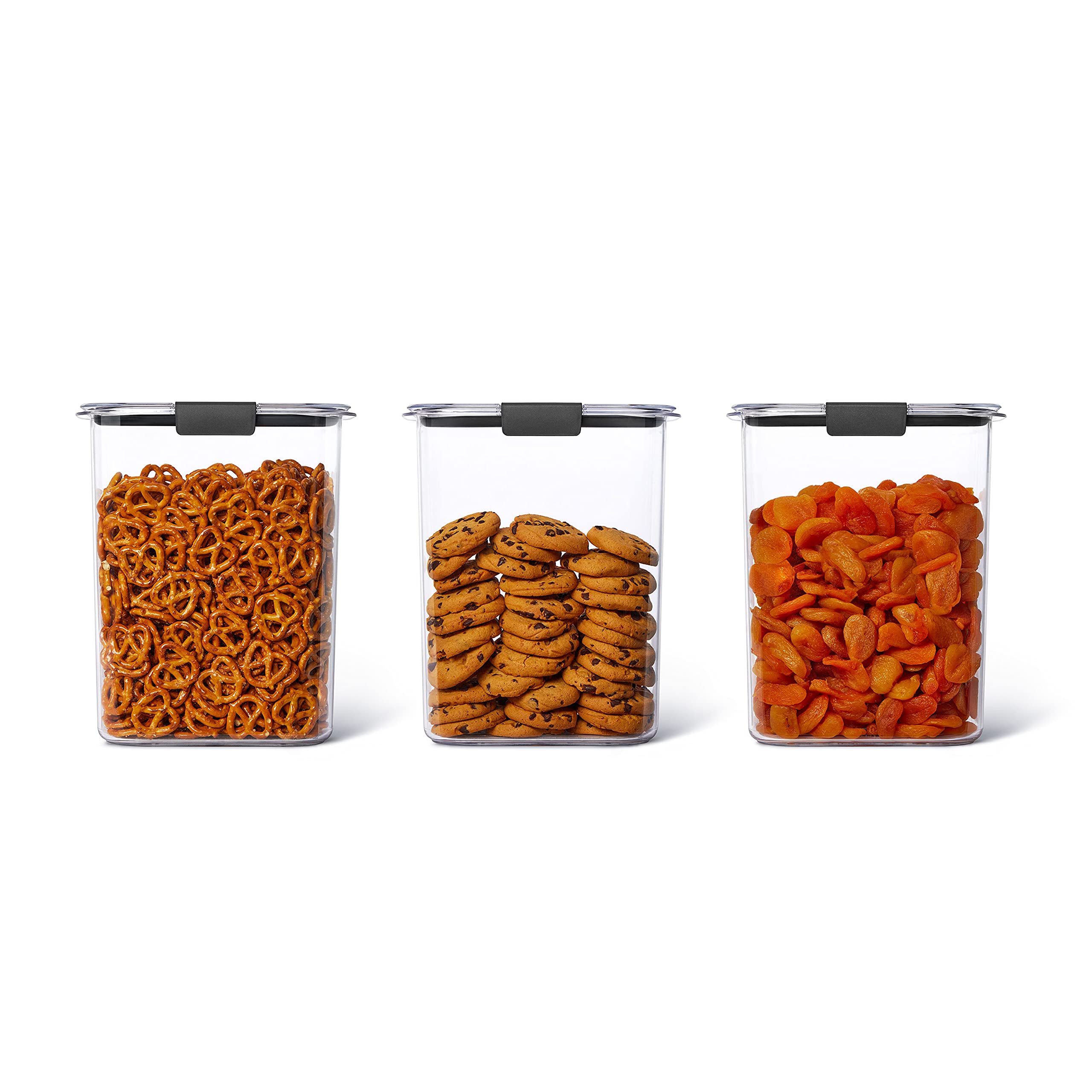 Rubbermaid 6-Piece Brilliance Food Storage Containers for Pantry with Lids for Flour, Sugar, and Pasta, Dishwasher Safe, Clear/Grey