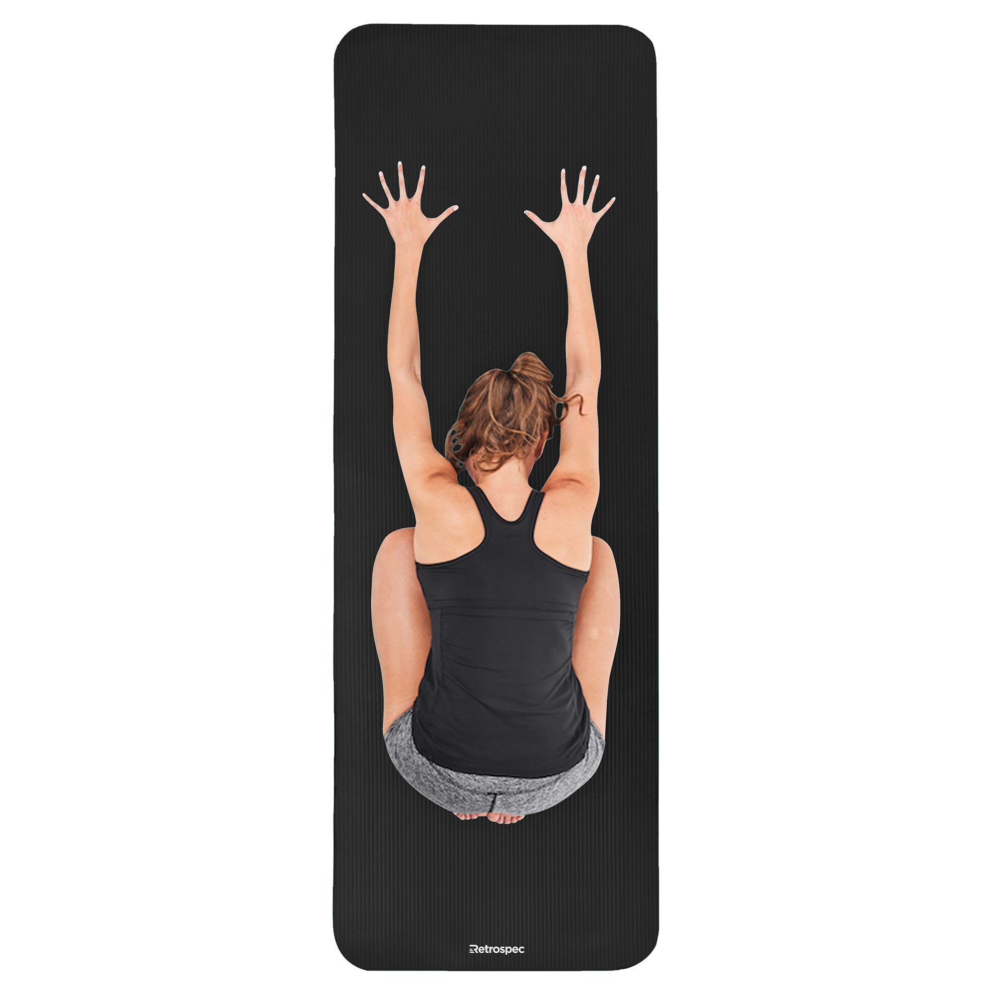 Retrospec Solana Yoga Mat Thick w/Nylon Strap for Men & Women, Black, 1/2 inch (3406s)