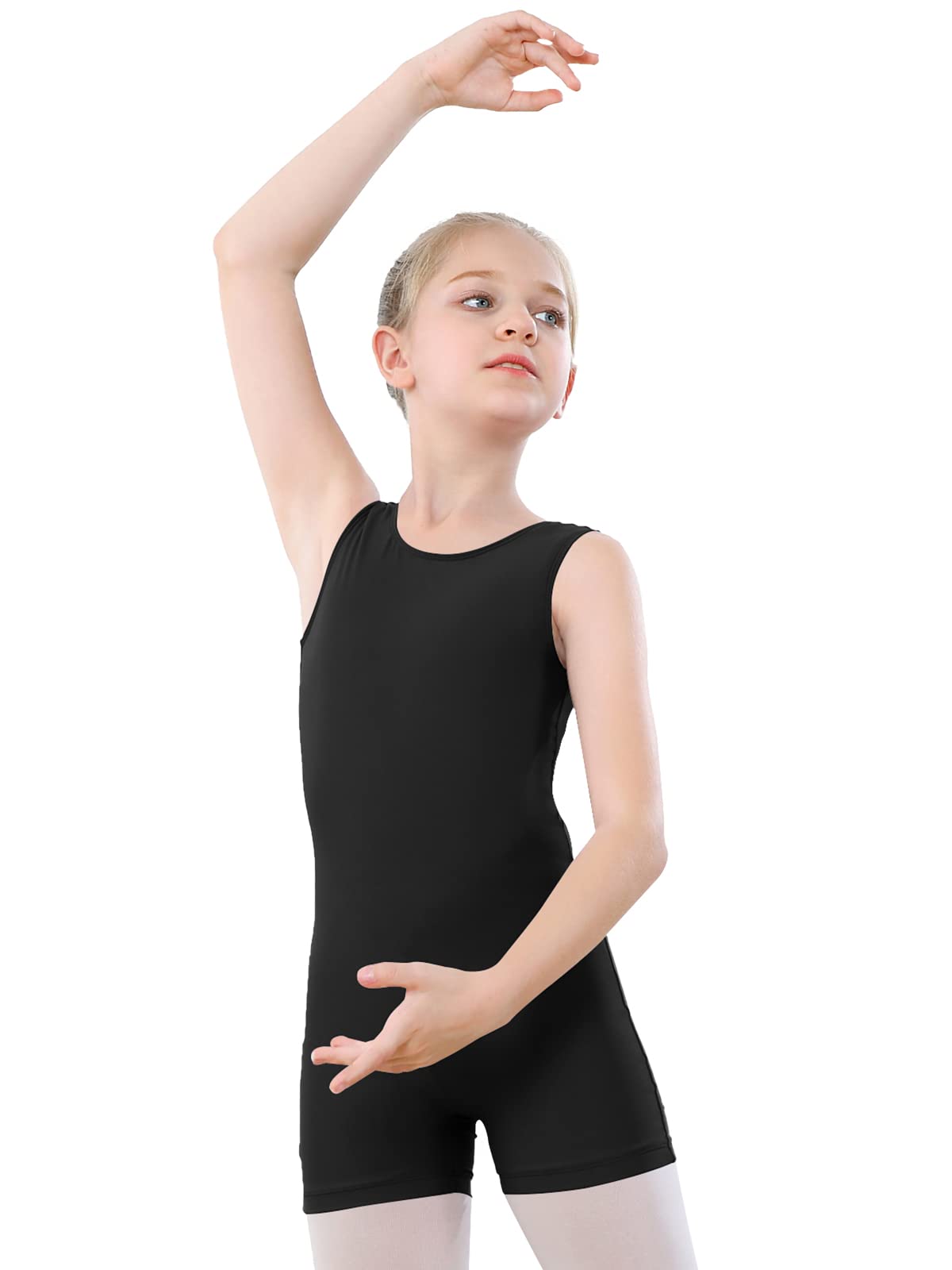 YgneeDom Girls Gymnastics Leotards Kids Dance Unitards Biketards With Shorts 3-12 Years(Black,11-12)
