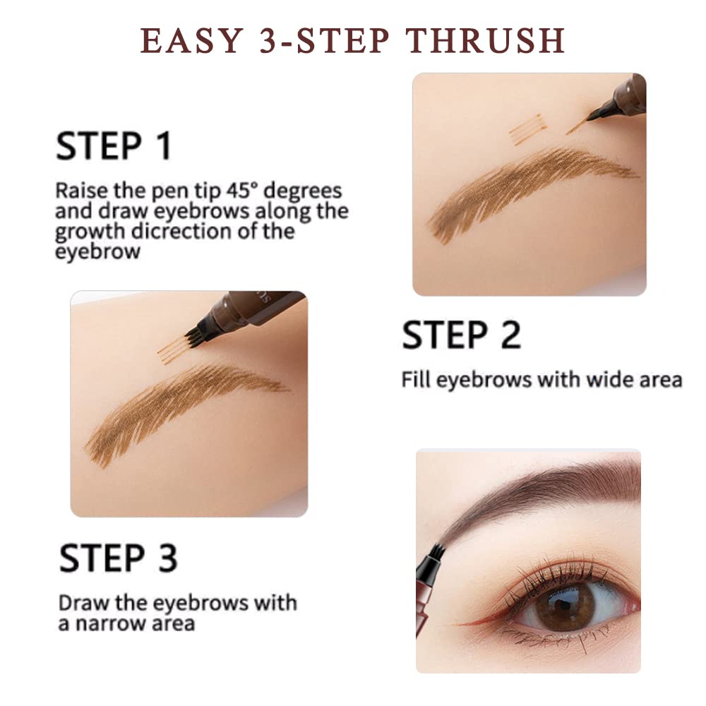 Upgrade Tattoo Eyebrow Pen, Waterproof Microblading Brow Pencil, 24 Hours Long Lasting, Smudge-proof, Natural Looking (2# Dark Brown)