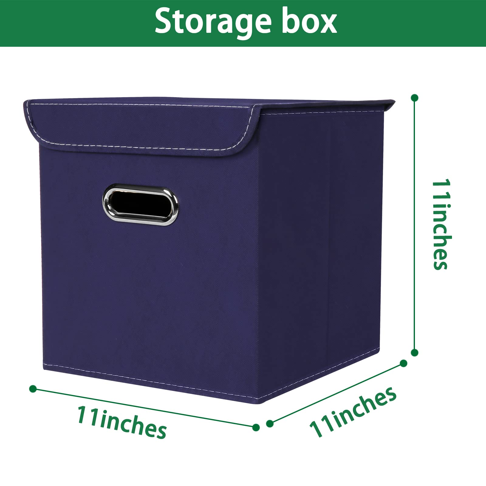 STOREONE Foldable Storage Bins Cubes Storage Organizer With Lid,Fabric Cube Storage Box With Handle,For Home Bedroom Office,Closet, Clothes, Toys,3 Pack,(Navy Blue