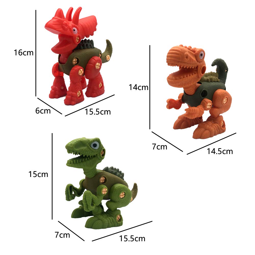 Take Apart Dinosaurs Toys for Kids, Creative Diy Building Dinos Blocks Puzzle Set with Screwdriver, Interlocking Animal Model Builds Problem Solving Motor Skill, Stem Construction Kit, 3 Pack