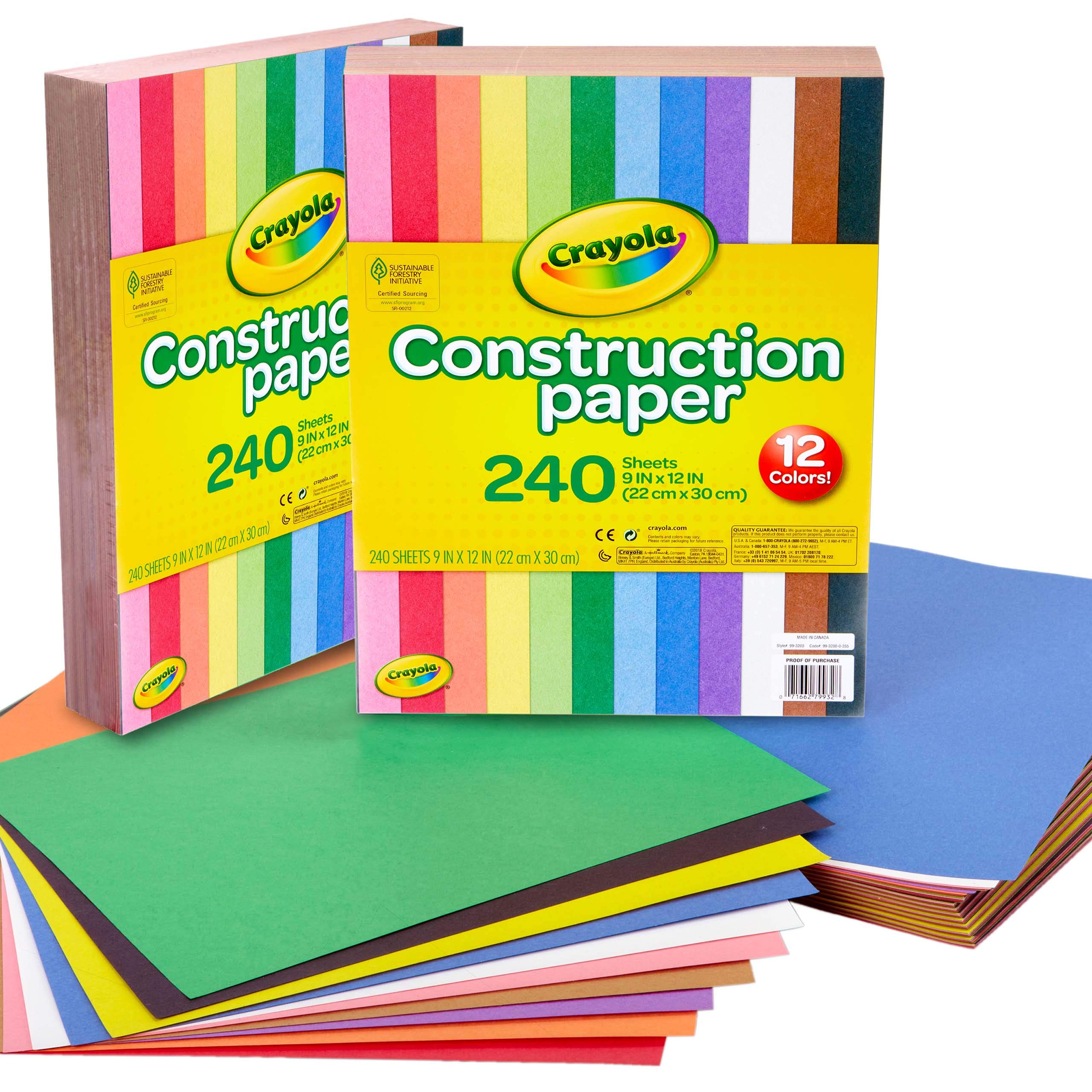 Prang (Formerly SunWorks) Construction Paper, White, 9" x 12", 100 Sheets & Crayola Construction Paper, 240 Count, Bulk School Supplies for Kids, 2-Pack School Paper