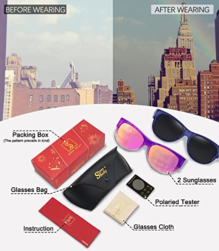SHEEN KELLY 2PCS Oversized Polarized Fit Over Sunglasses Women Men TR90 Mirrored Over Glasses Cat Eye Driver Goggles