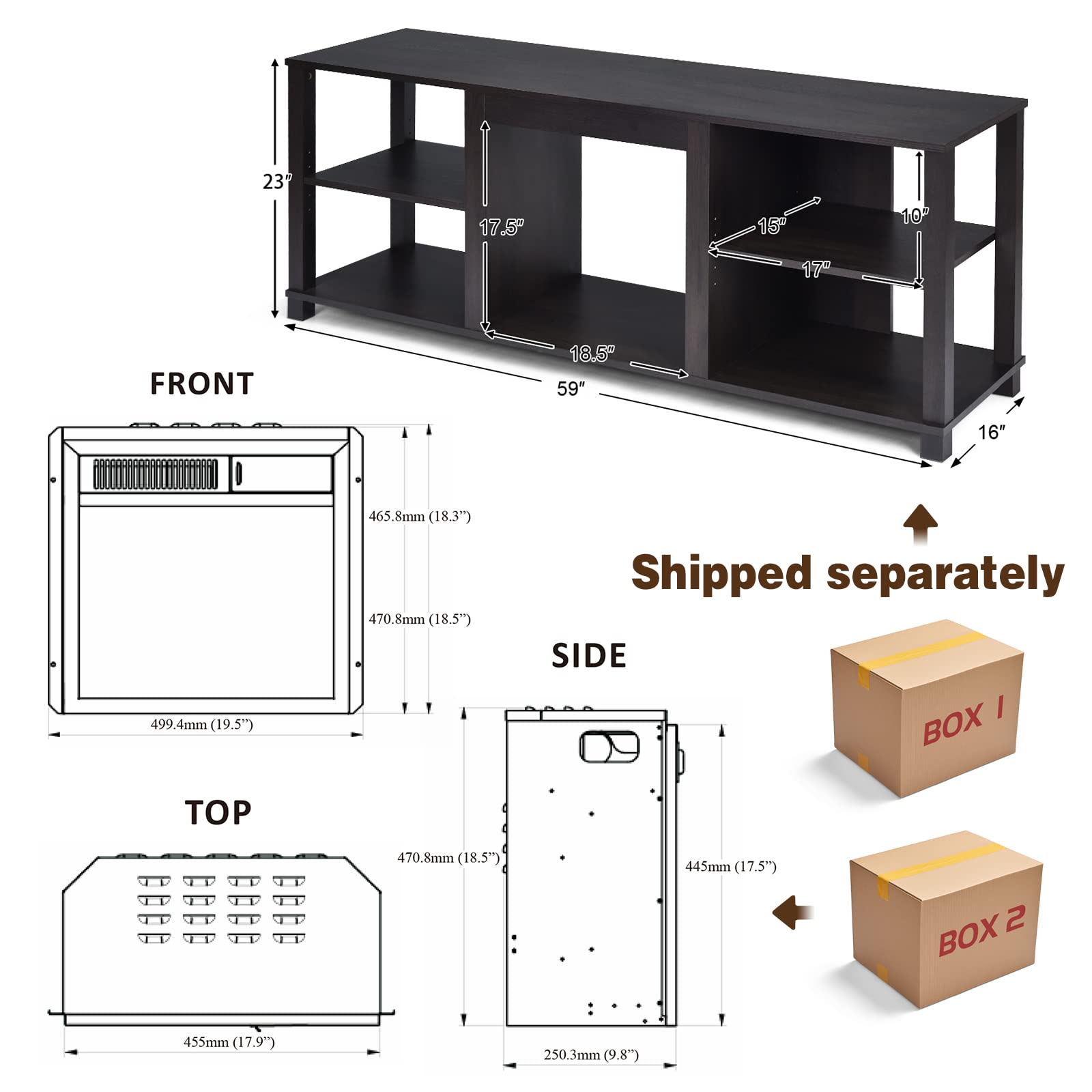Tangkula Fireplace TV Stand for 65 inches TV, with 18 inches 1500W Recessed Electric Fireplace with 7 Flame Setting & Remote Control,Faux Fireplace TV Stand