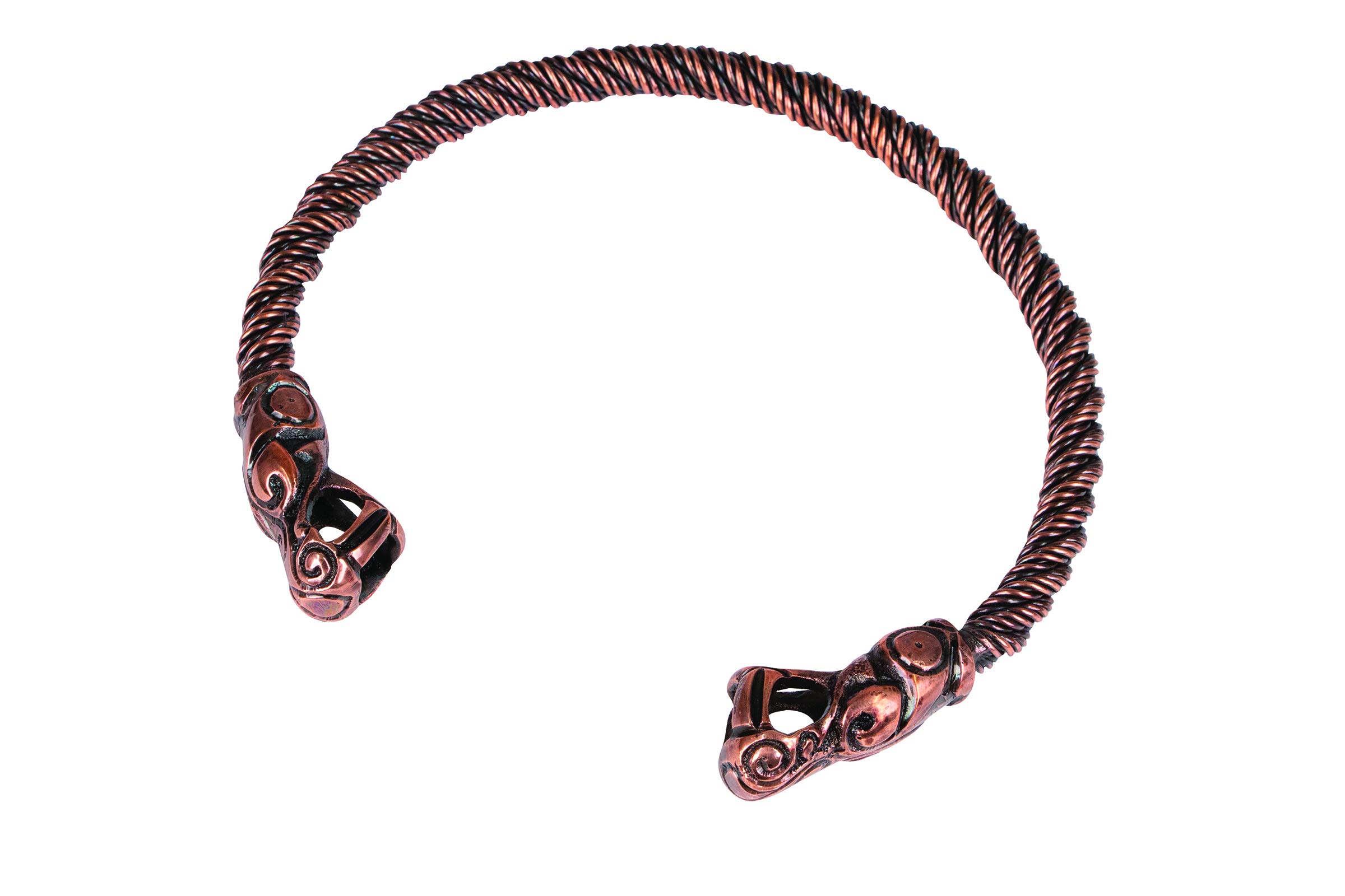Windlass Hand Crafted Viking Dragon Neck Torc Heavy Spiral Braid for Men & Women Strong Flexible with Dragon Terminals (Antique Brass)