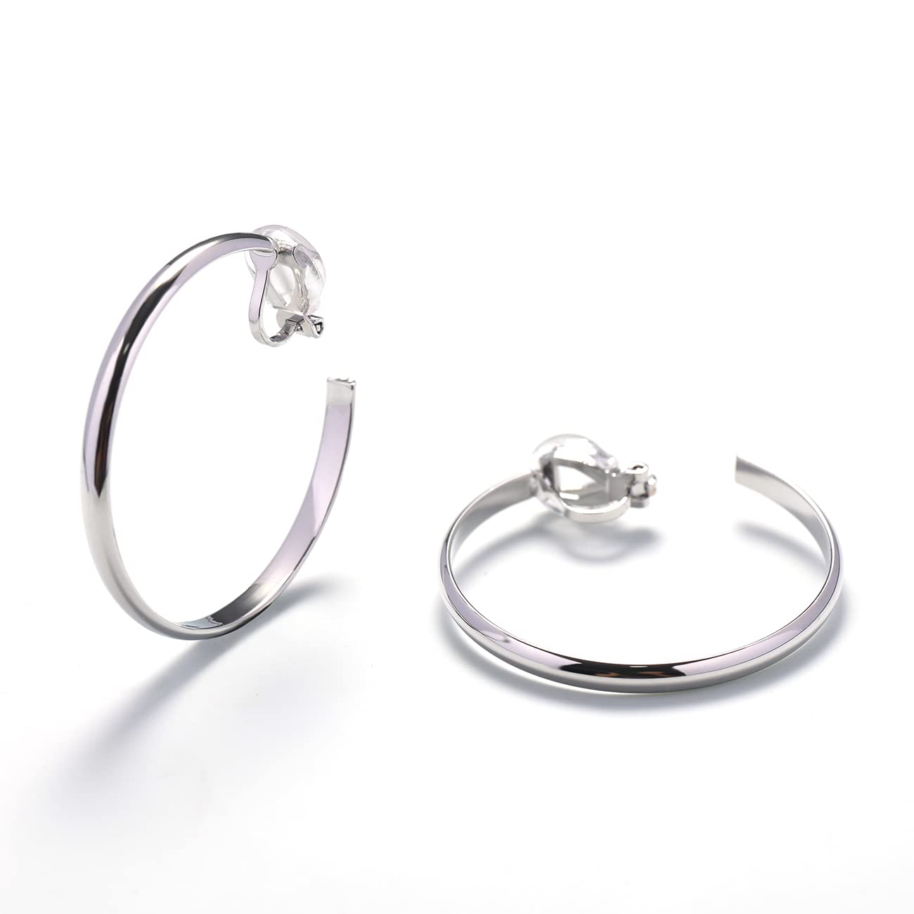 XGALBLA Clip On Hoop Earrings for Women - Silver Tone Plated 40MM Hoop for Non-Pierced Ears
