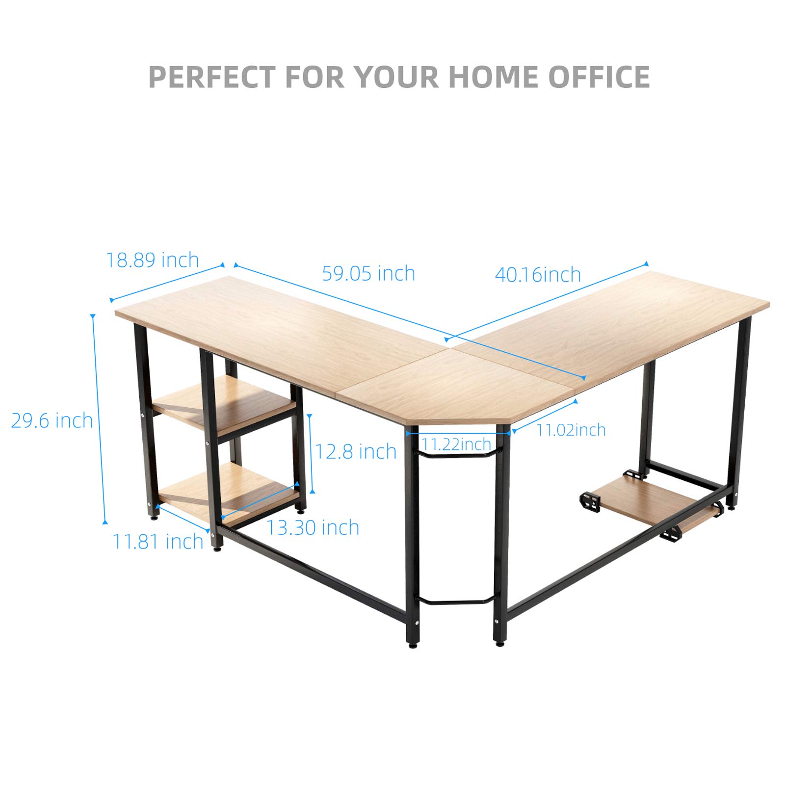 Twomaples L-Shaped Desk with Storage Shelves - Computer Corner Desk for Small Space,Home Gaming Desk Study Writing Table with Bookshelves/CPU Stand Modern Steel Frame Wood Desk Home Office Workstation