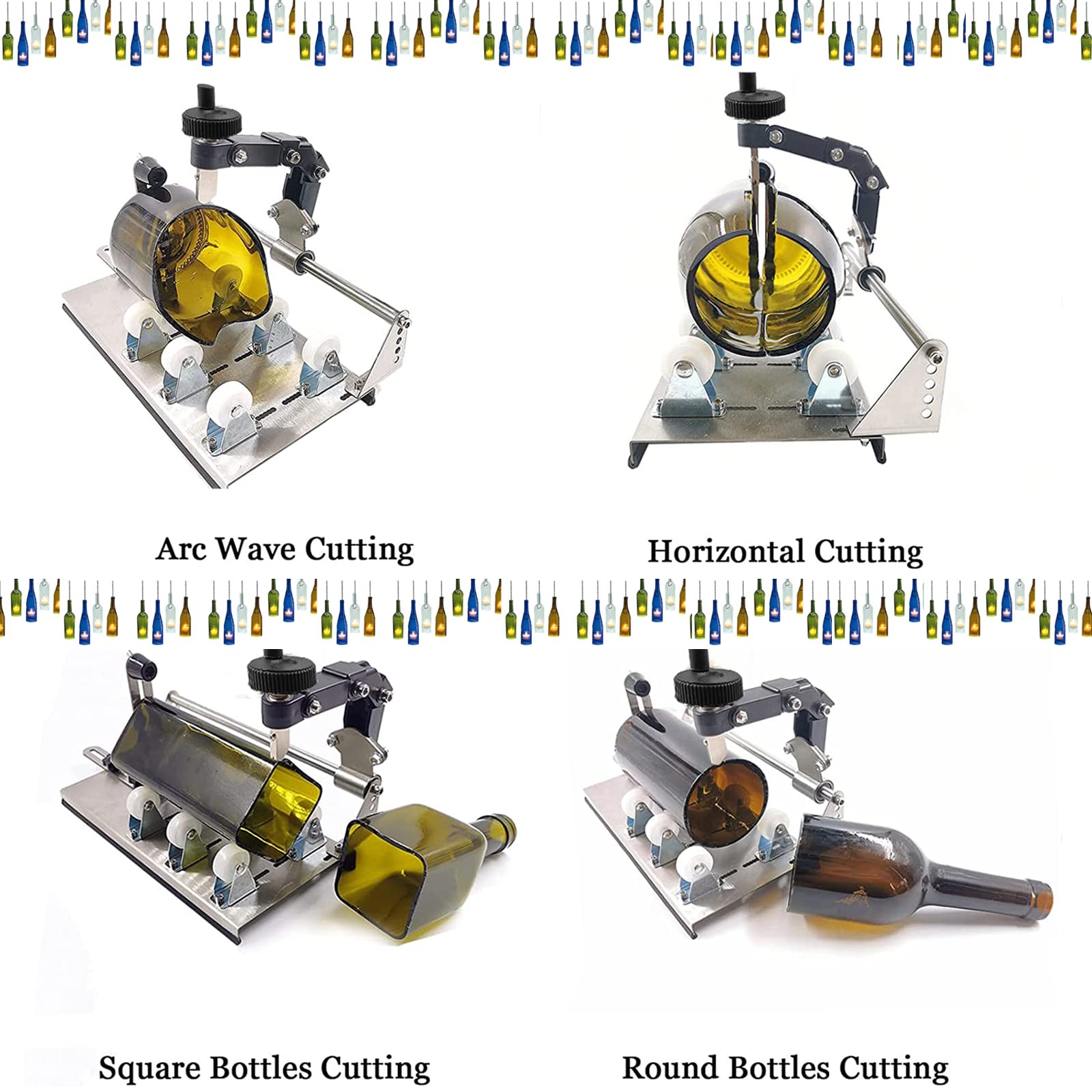 TXZMQD Bottle Cutter & Glass Cutter Kit Round and Square, Upgraded Bottle Cutting Tool Kit for Different Angles, Bottle Cutting Machine with Safety Gloves & Accessories for Wine, Beer, Whiskey