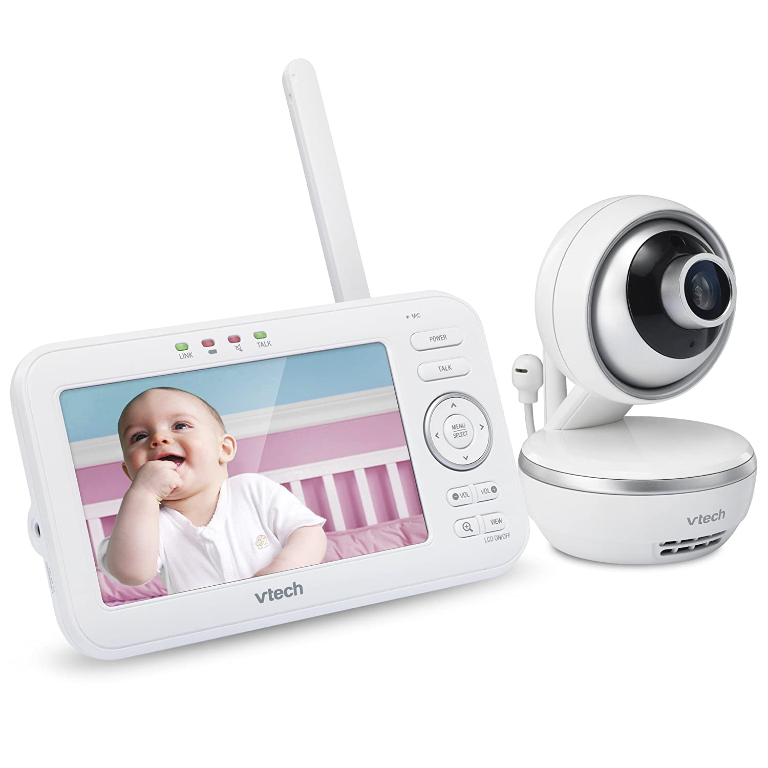VTech VM5261 5β Digital Video Baby Monitor with Pan & Tilt Camera, Wide-Angle Lens and Standard Lens, White (Renewed)