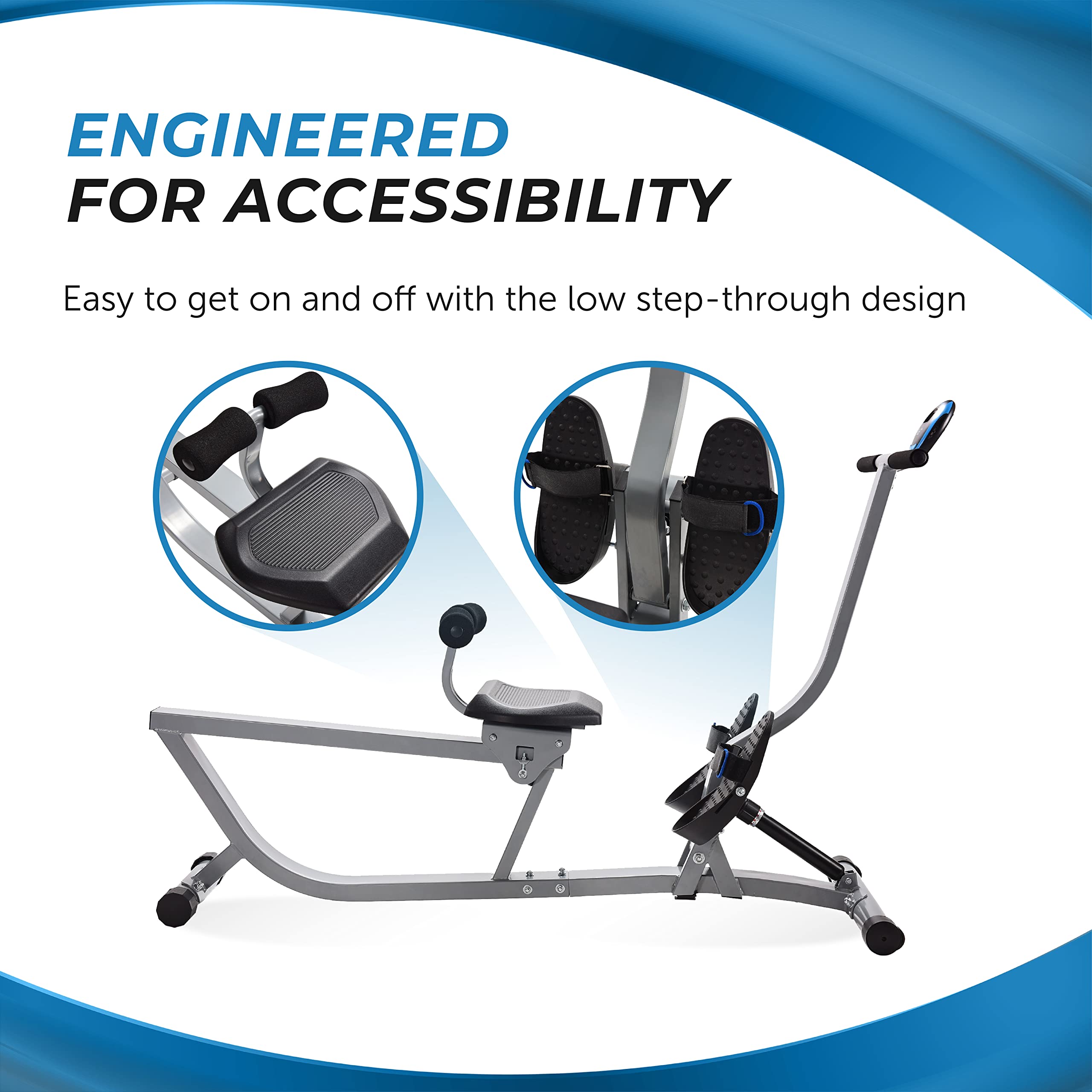 Stamina Easyrow Hydraulic Rower Machine with Smart Workout App - Rowing Machine with Adjustable Resistance for Home Gym Fitness - Up to 300 lbs Weight Capacity