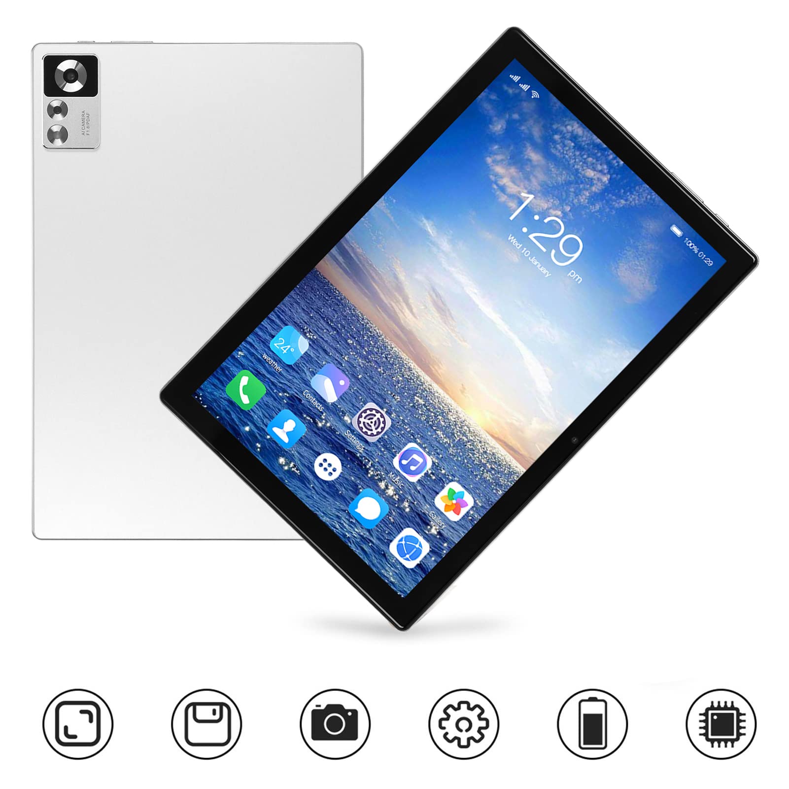 Tablet PC, Office Tablet 8GB RAM 256GB ROM 4G LTE 5G WiFi Dual Camera 10.1 Inch FHD (US Plug)