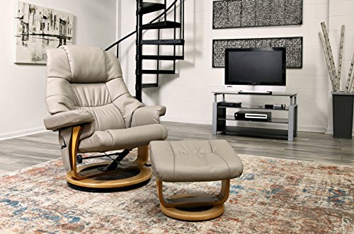 Relaxzen 60-079008 8 Motor Massage Recliner with Heat and Ottoman, Beige and Wood Base