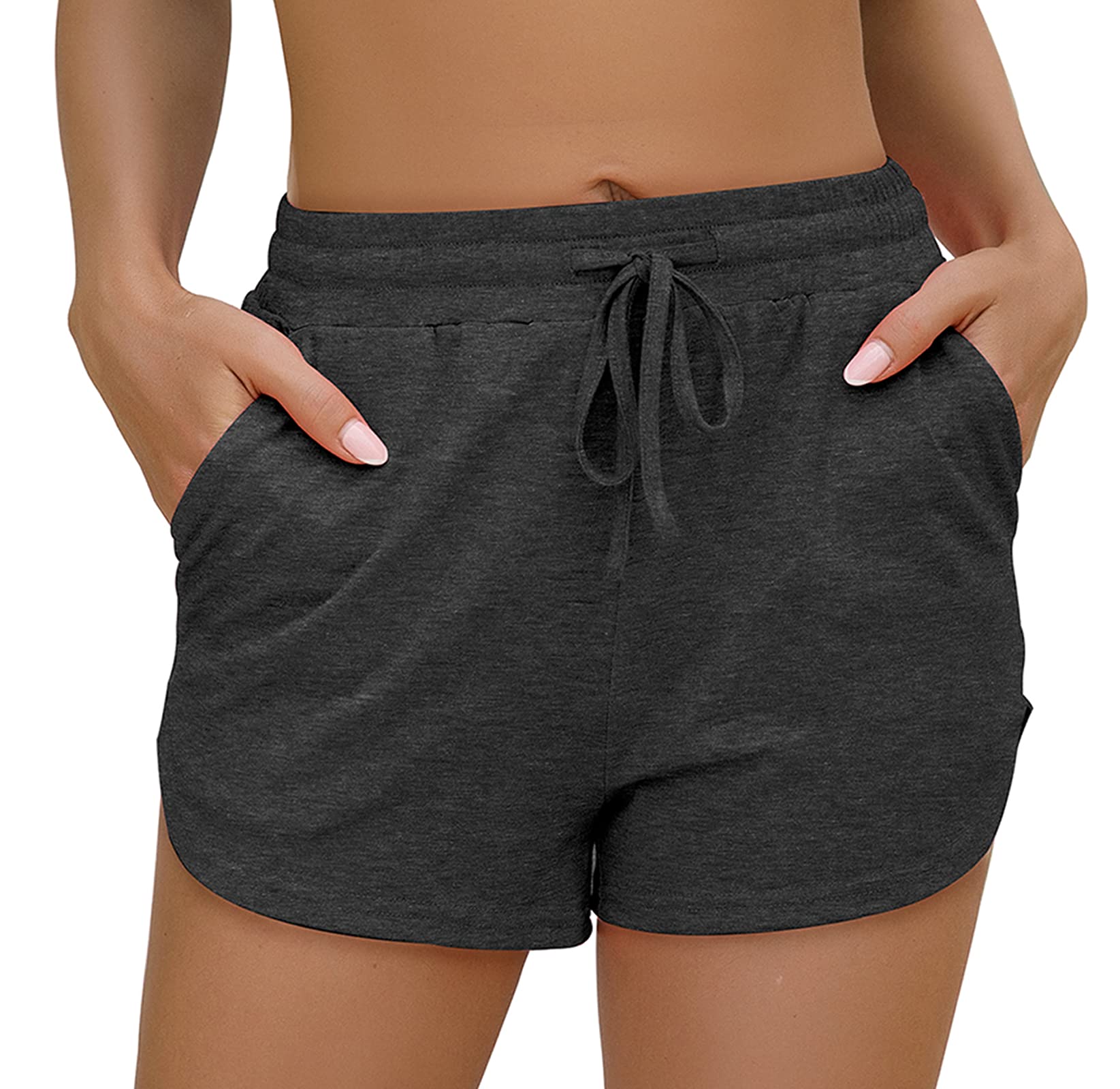 Womens Shorts Running Workout Shorts for Women Dolphin Shorts with Drawstring Dark Gray L