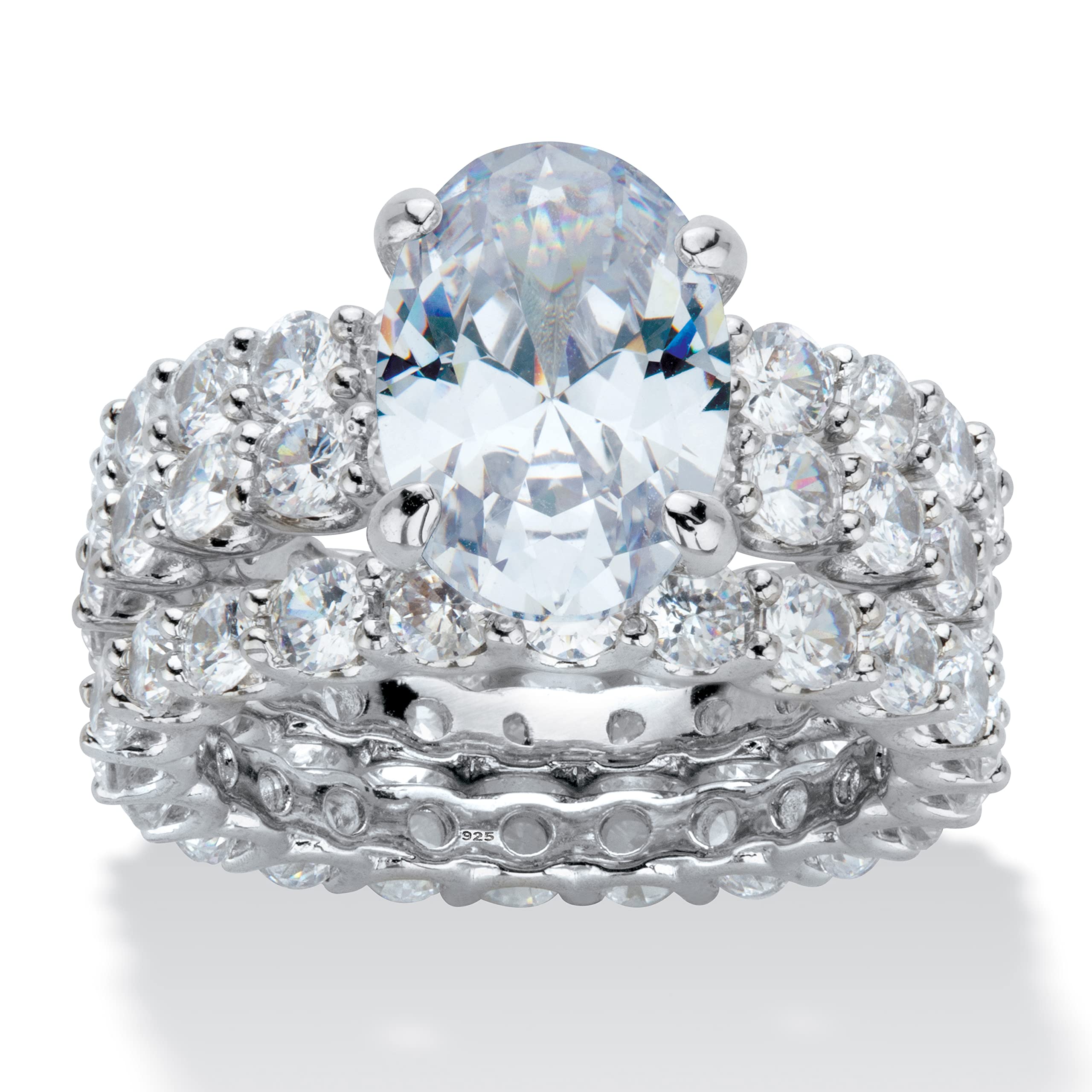 PalmBeach Jewelry Platinum-plated Sterling Silver Oval Cut Cubic Zirconia Engagement and Eternity 3 Piece Brial Ring Set Sizes 6-10 Size 9