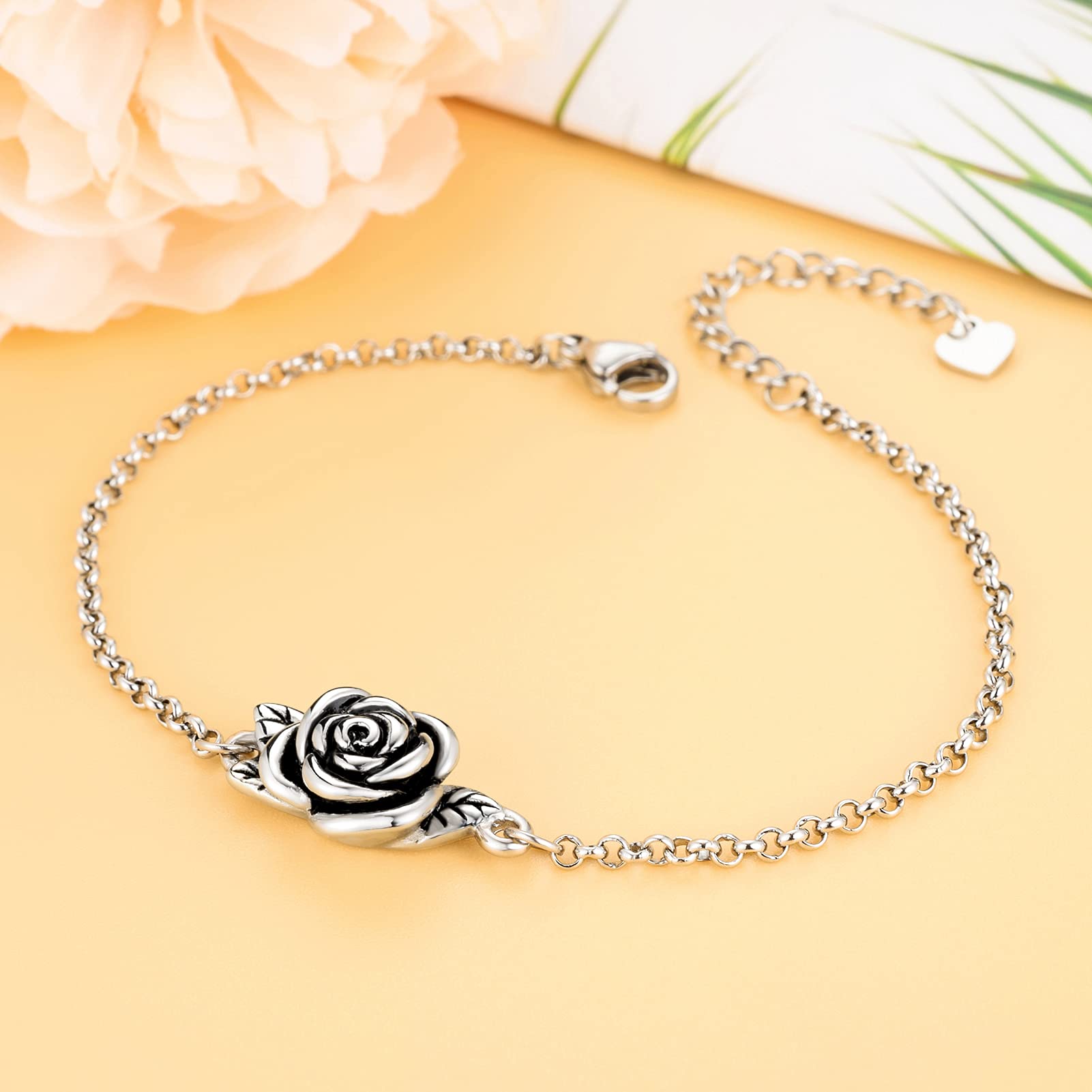 XIUDA Urn Bracelet for Ashes Rose Ashes Bracelet for Women Cremation Bracelet Ashes Holder Bangle Link Chain