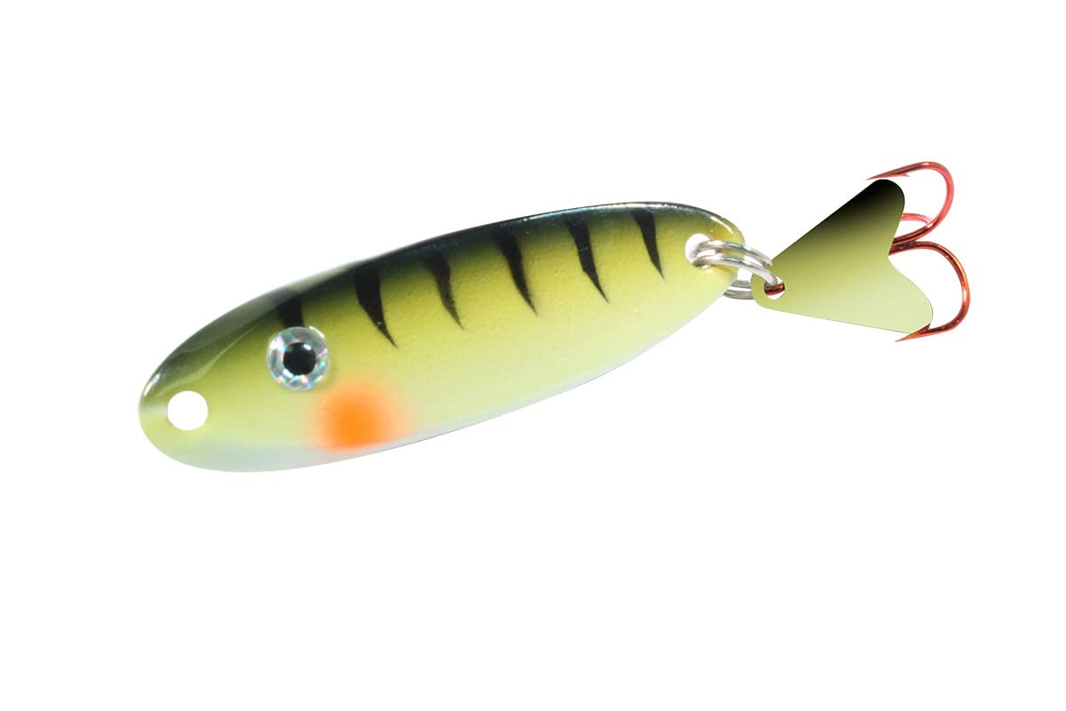 Northland Tackle Macho Minnow Ice Fishing Spoon, 1/12 Oz, UV Green Perch, 1/Cd