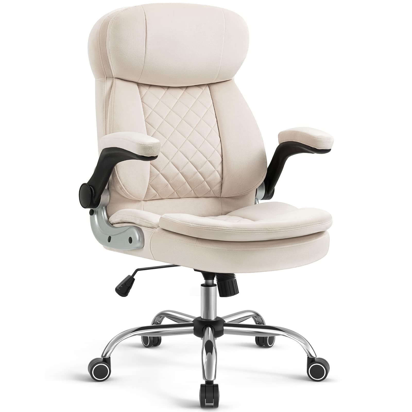 Seatingplus Ergonomic Executive Office Chair with Lumbar Support High Back Computer Desk Chairs with Wheels and Flip-up Arms, Linen Fabric, Black