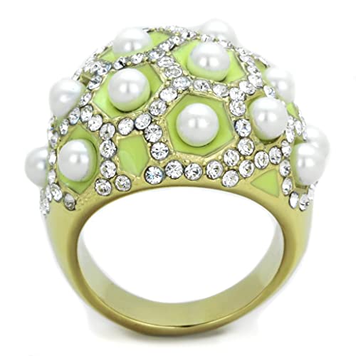 Zawadee TK1636 - IP Gold(Ion Plating) Stainless Steel Ring with Synthetic Pearl in White Size 8