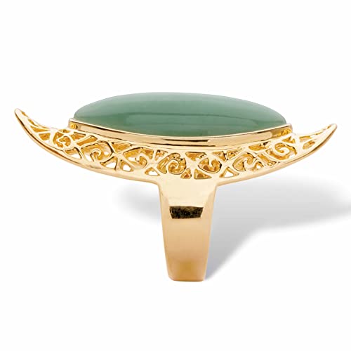 PalmBeach Jewelry 14K Yellow Gold Plated Sterling Silver Oval Shaped Genuine Black or Green Jade Scrolled Halo Ring Size 7