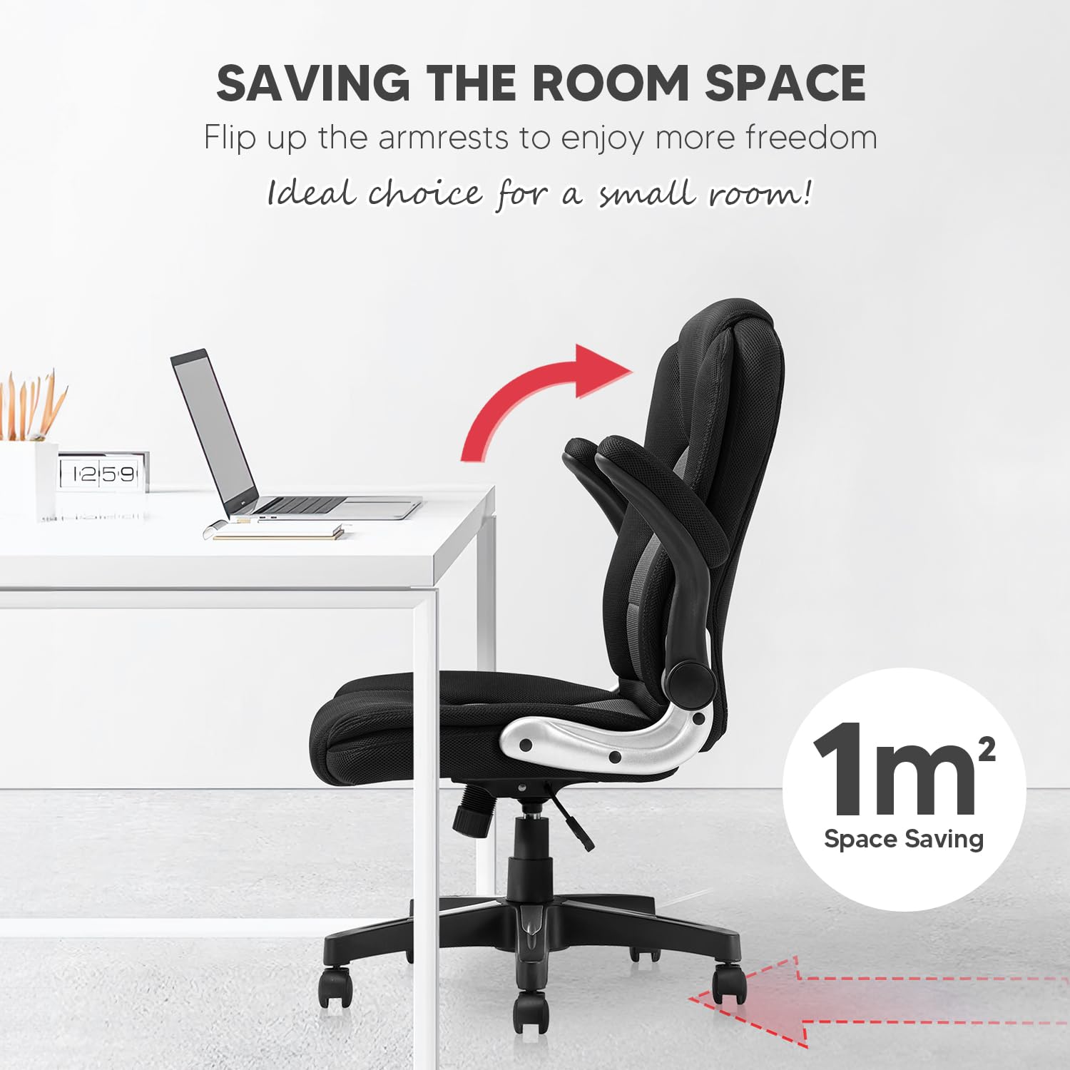SEATZONE Ergonomic Office Chair, High Back PU Leather Comfortable Desk Chair with Flip-up Armrests, Computer Chair for Adults, Black