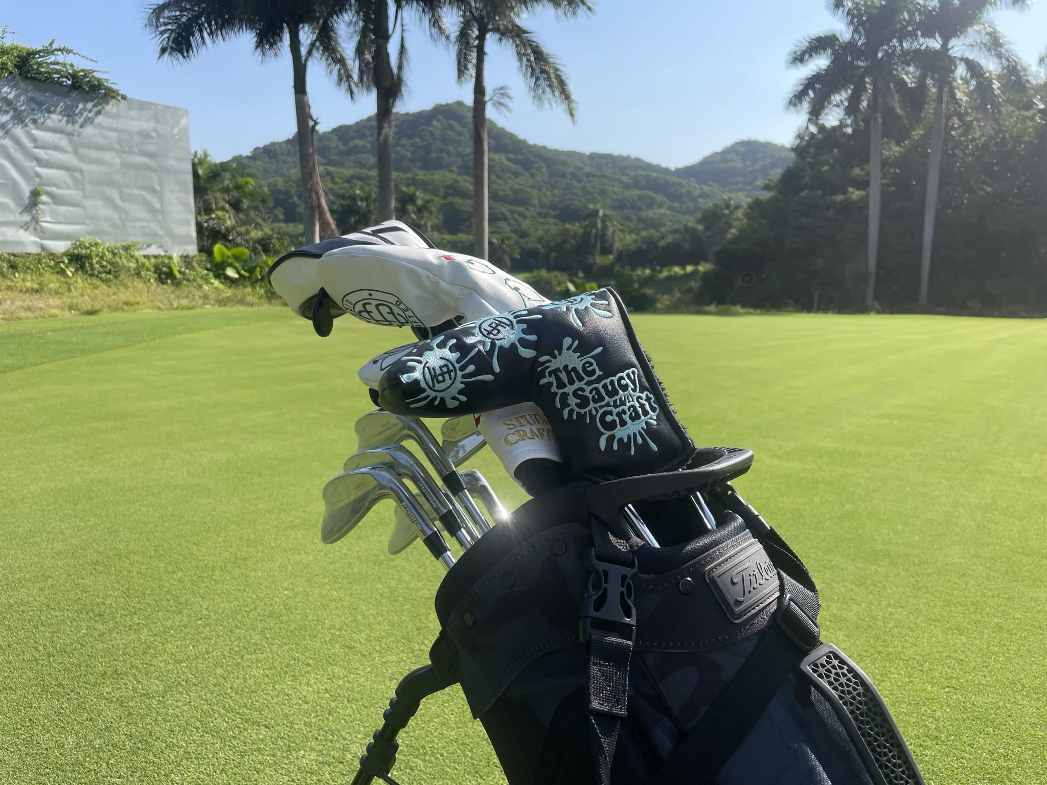 Studio Crafted Golf Painting Splash Putter Head Cover Headcover for Blade Style Putters, Leather Black Golf Blade Putter Cover Magnetic Mallet Headcover Club Protective