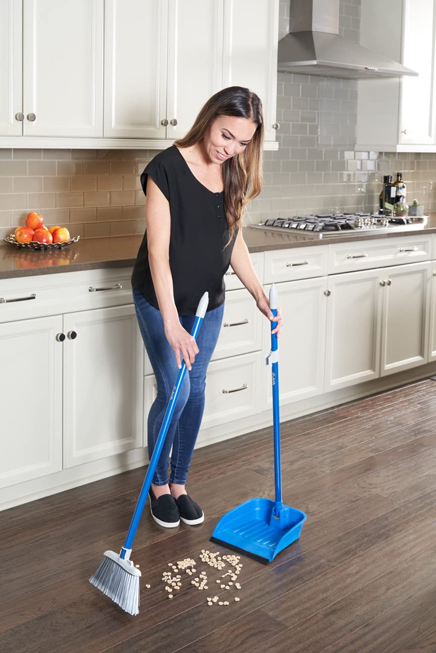 Quickie Stand & Store, Upright Broom and Dustpan Set, 35 Inch Height, for Use in Home, Kitchen, Office, Lobby, and Outdoors,Blue