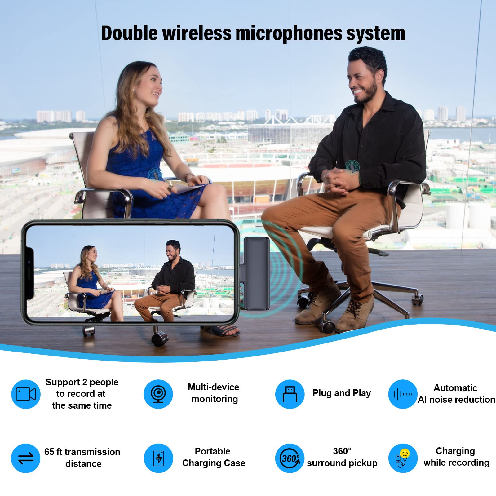 YSSGYMY Wireless Lavalier Microphone for iPhone iPad Android Lapel Mic for Laptop/Computer/USB C,Plug-Play,65ft with Charging Case for Video Recording Interview YouTube Podcast Live