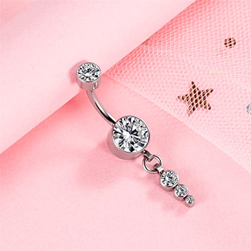 YSWUJIN G23 solid titanium pendant belly button ring14G CZ Belly Navel Rings,Cubic Zirconia Navel Rings Belly Button Body Piercing Jewelry (1 pendant - bottom, Titanium)