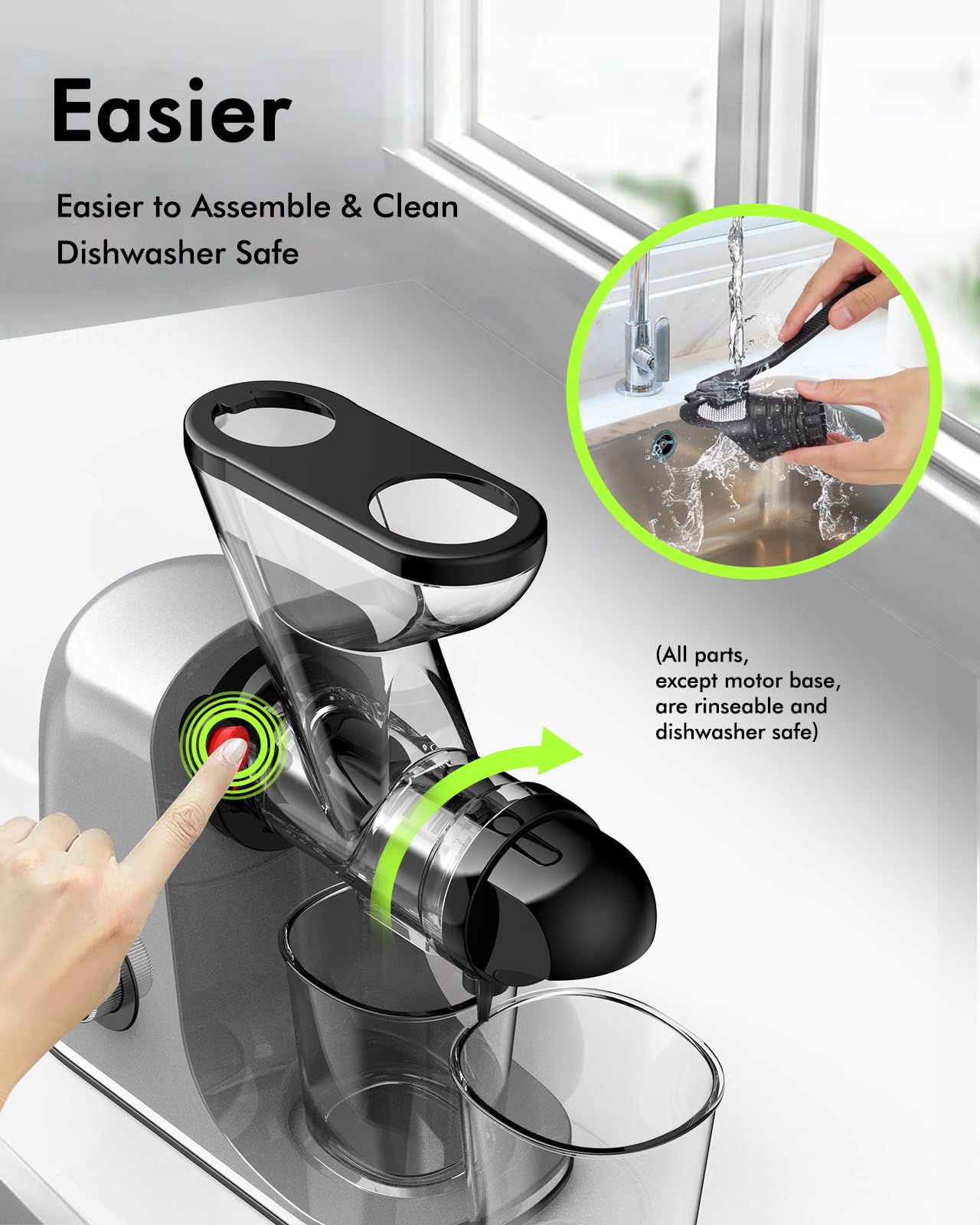 SiFENE Cold Press Juicer Machine, Dual Feed Chute Slow Masticating Juicer, Vegetable and Fruit Juice Maker Squeezer Machines, Recipes Included