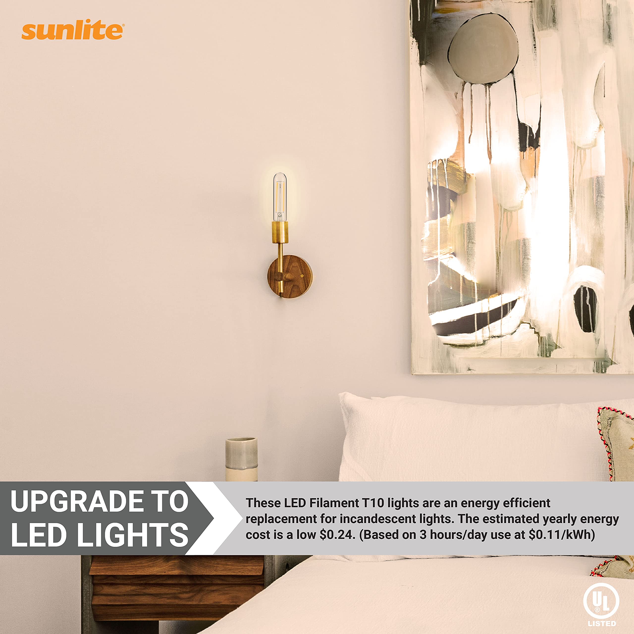 Sunlite 40232 LED Filament T10 Tubular Light Bulb, 2 Watts (25W Equivalent), 160 Lumens, E26 Base, Dimmable, 126mm, 6 Pack 2700K - Warm White